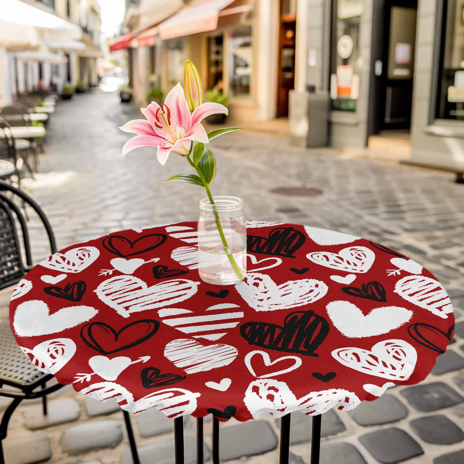 Fitted Tablecloth for Round Table, Valentine's Day Romance Heart ...
