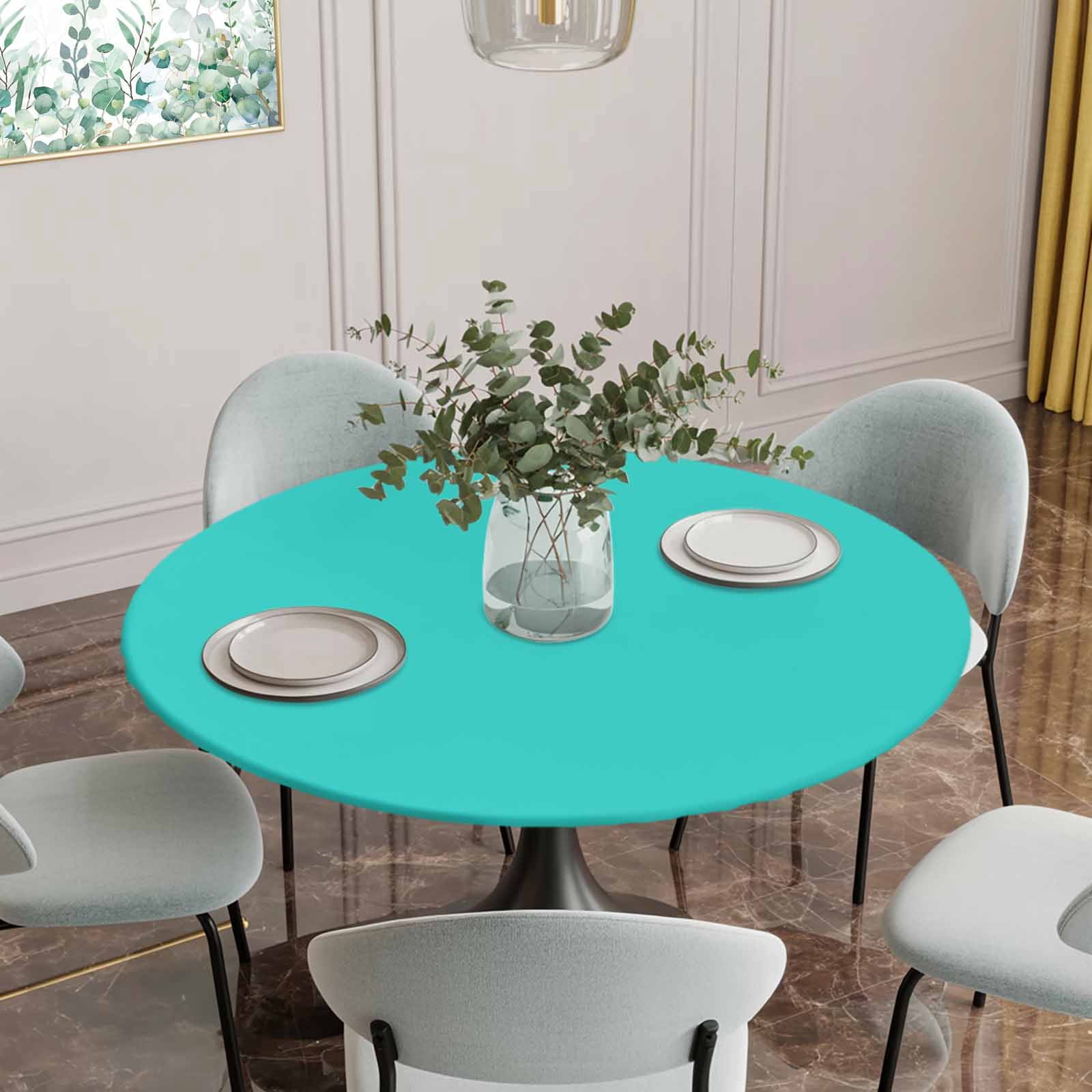 Fitted Tablecloth for Round Table, Water Green Watercolor Table Cover ...