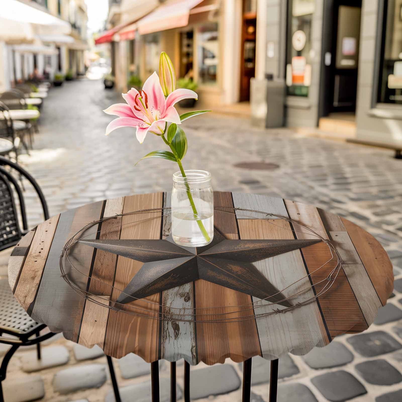 Fitted Tablecloth for Round Table, Western Star Farm Vintage Wood Board ...