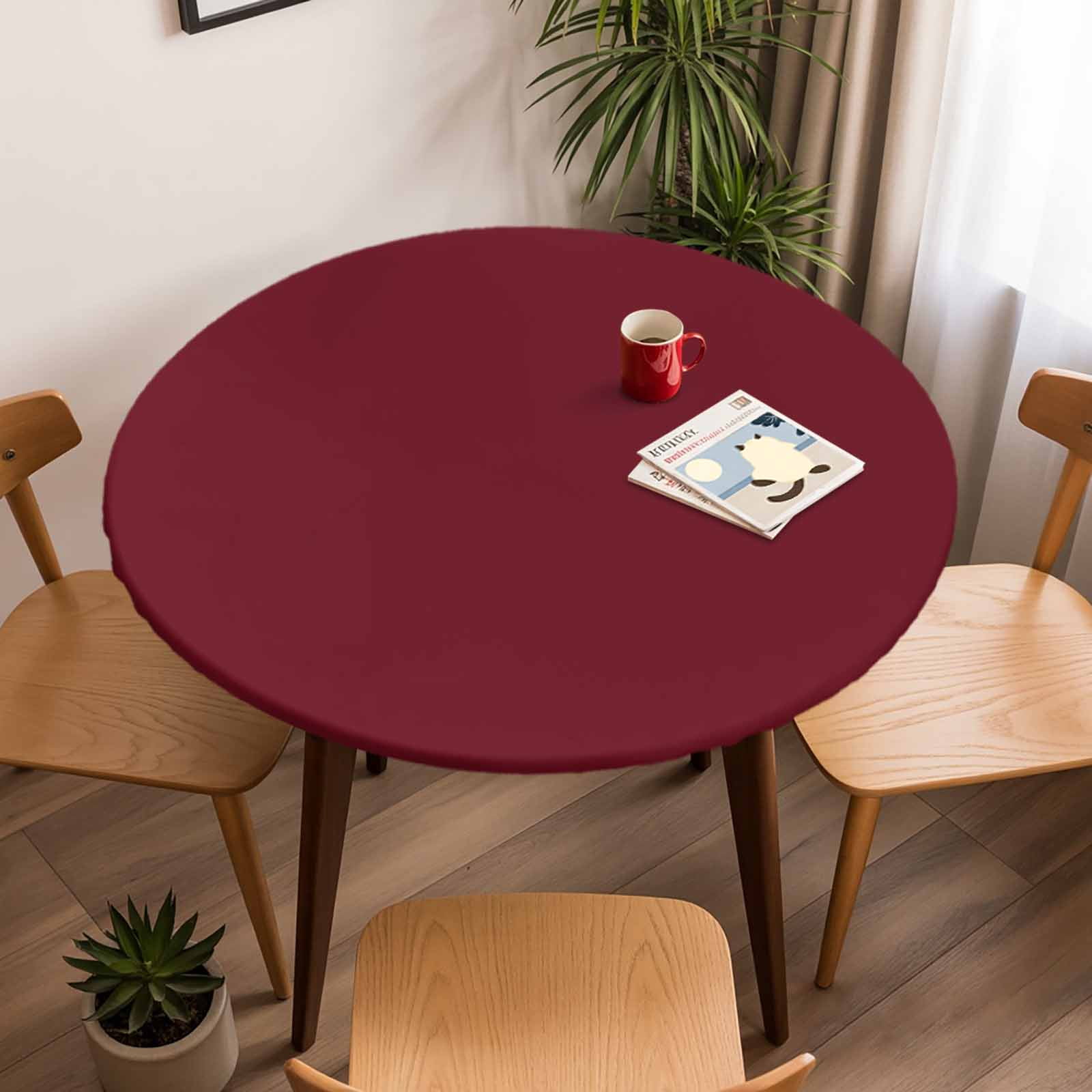 Fitted Tablecloth for Round Table, Wine Red Dark Maroon Table Cover ...