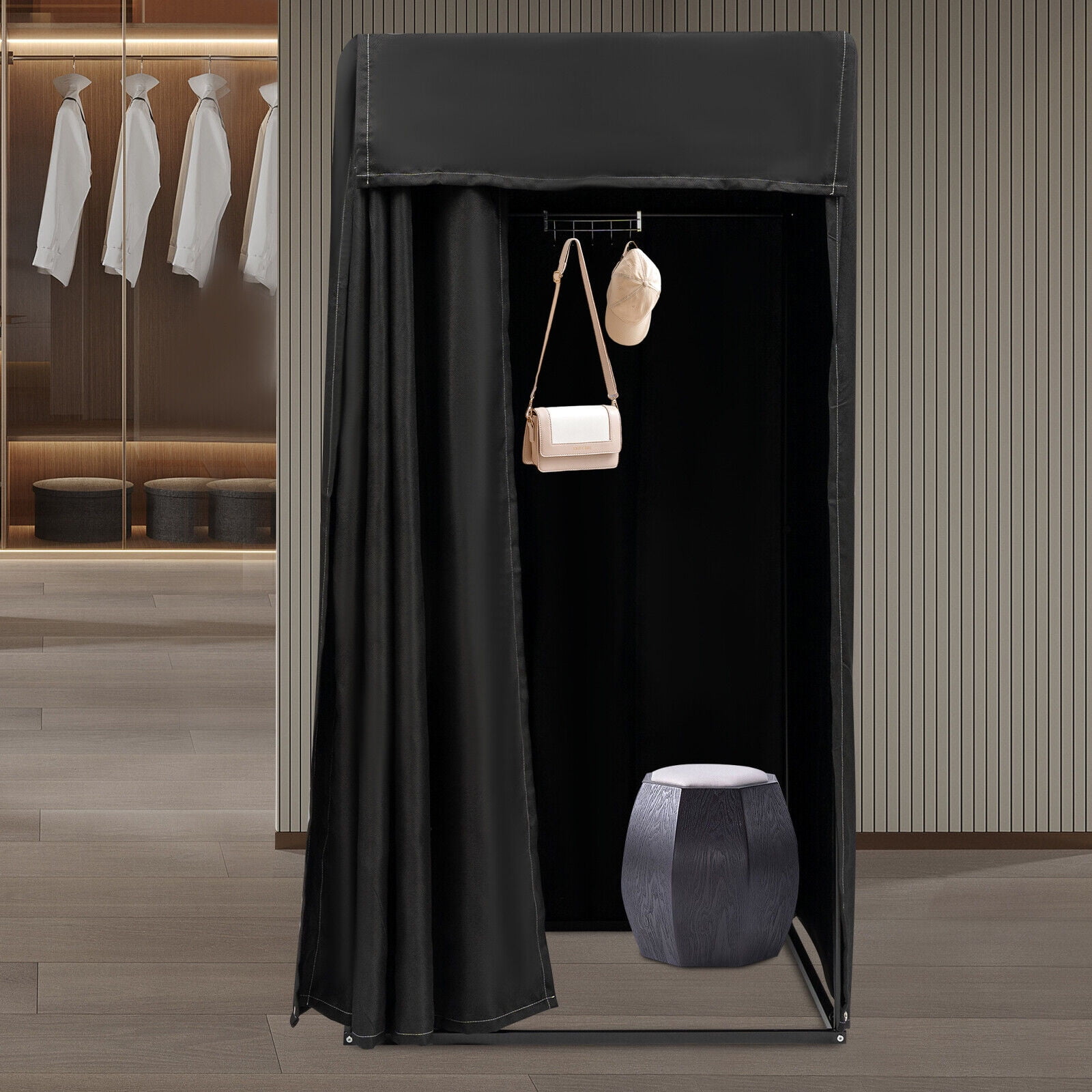 Fitting Room, Portable Dressing Room, Movable Changing Room Black 3.28 ...