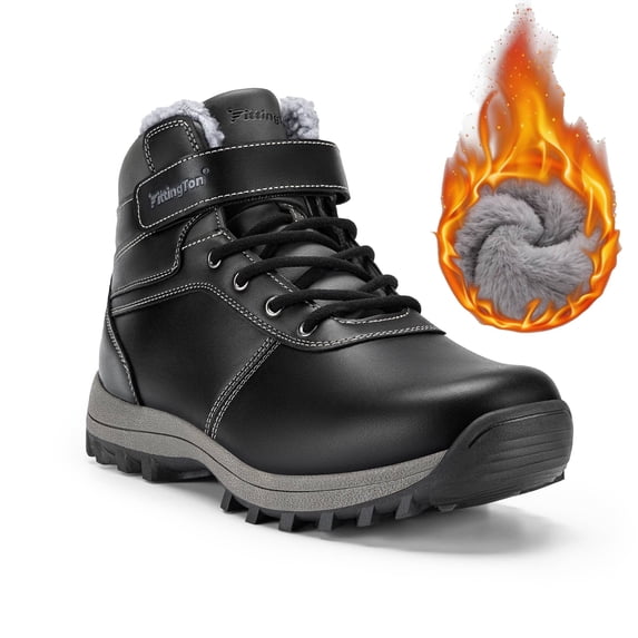 Fittington Wide Men's Winter Boots Outdoor Mid Calf Hiking Boot(Black ...