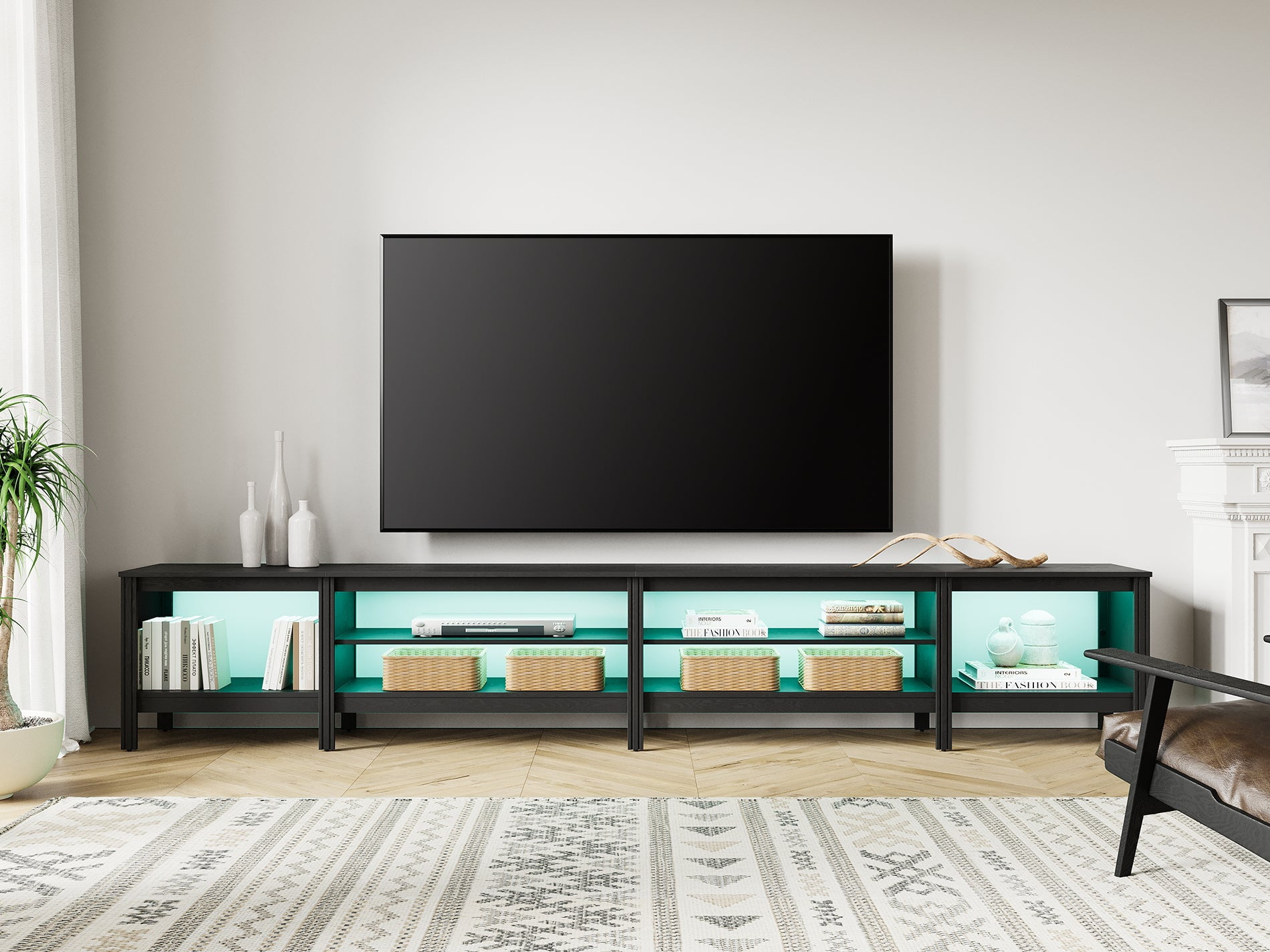 Fitueyes 118" Wood TV Stand for 85-100" TVs, Media Console Table with ...