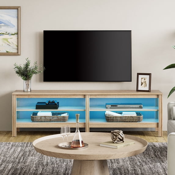 FITUEYES TV Stand Media Console Oak Shelves for TVs up to 75 Inch ...