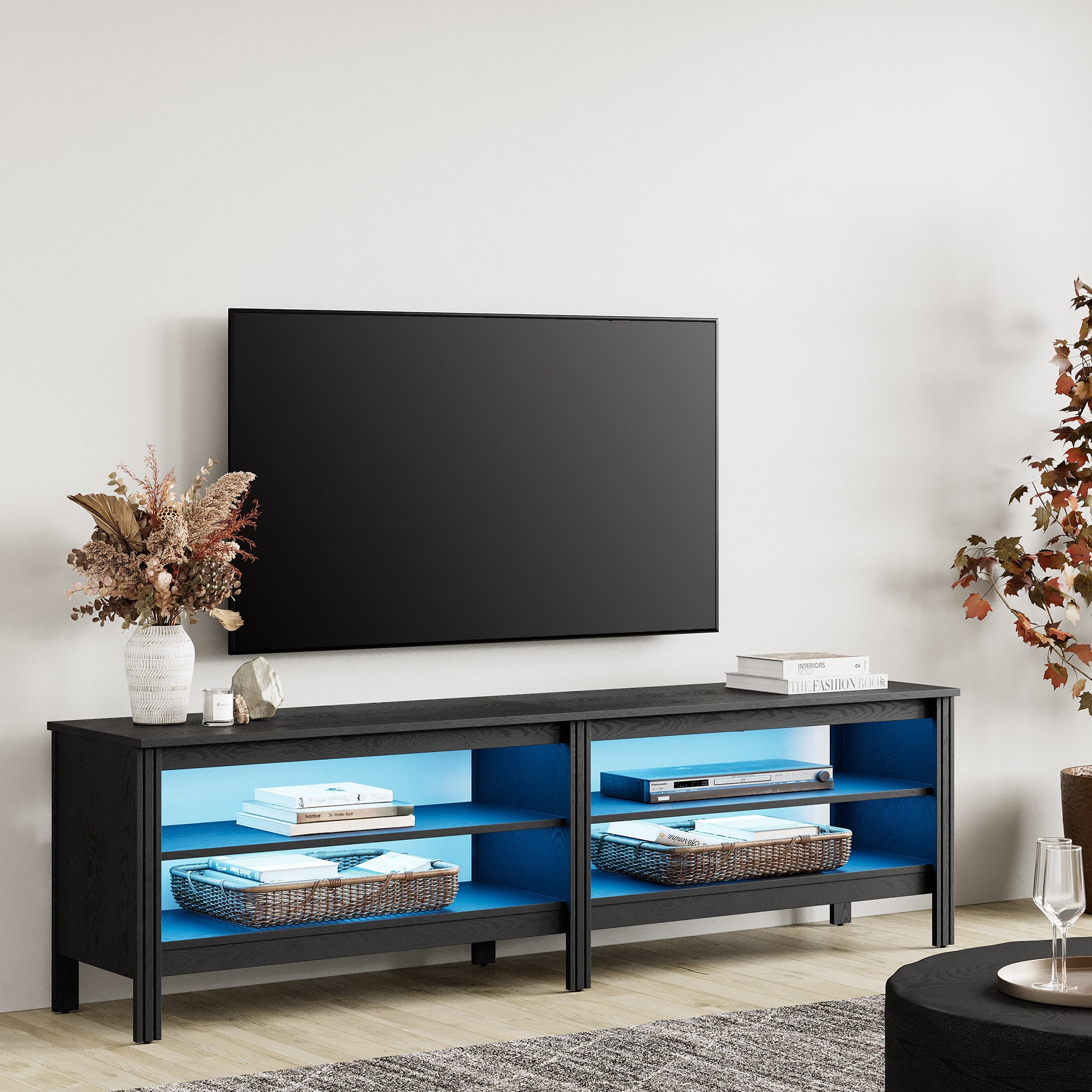 Fitueyes 70" TV Stands for TVs Up to 75 Inch, Media Console with Open ...