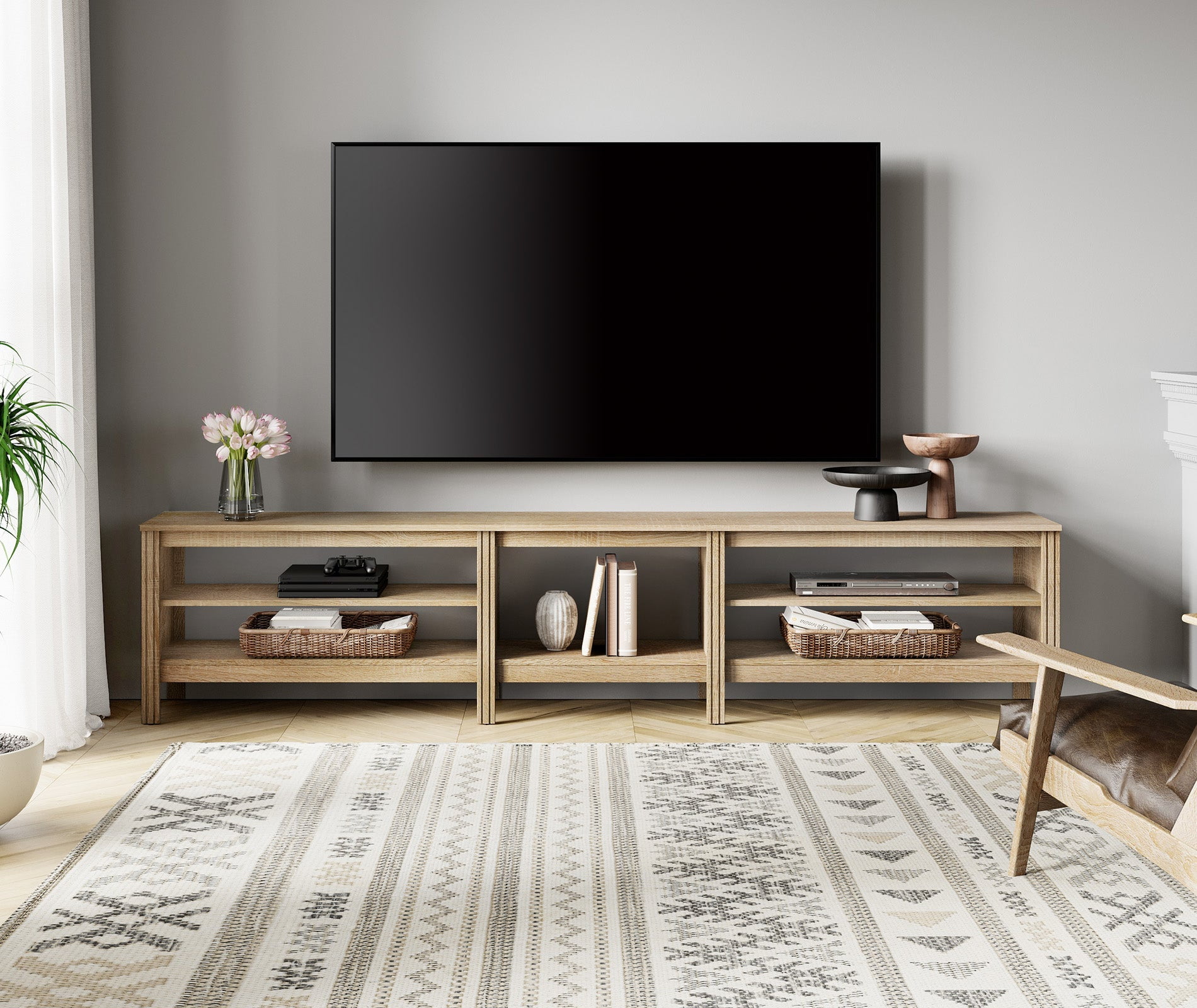 FITUEYES 94" Oak TV Stand for 85-100" TVs, Entertainment Center with ...