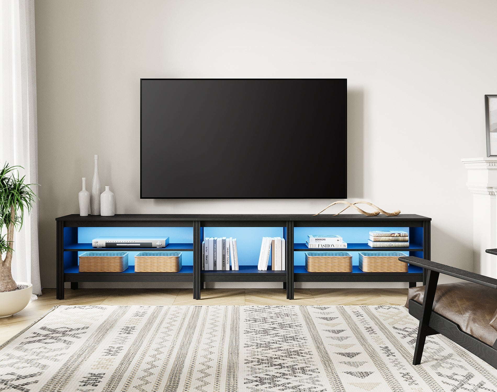 Fitueyes 94" Wood TV Stand for 85-100" TVs, Media Console with Open ...