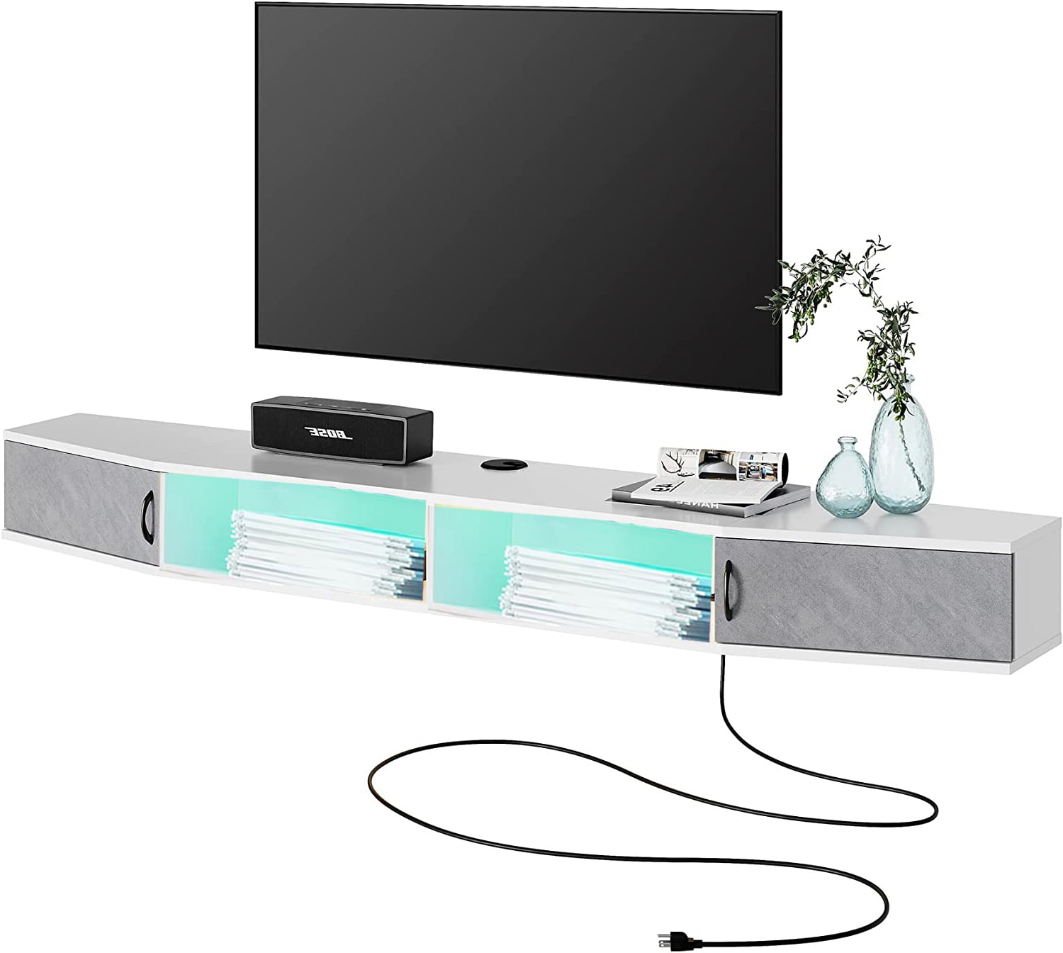 Fitueyes Colorful Light Floating TV Stand Shelf, Wall Mounted Shelf ...