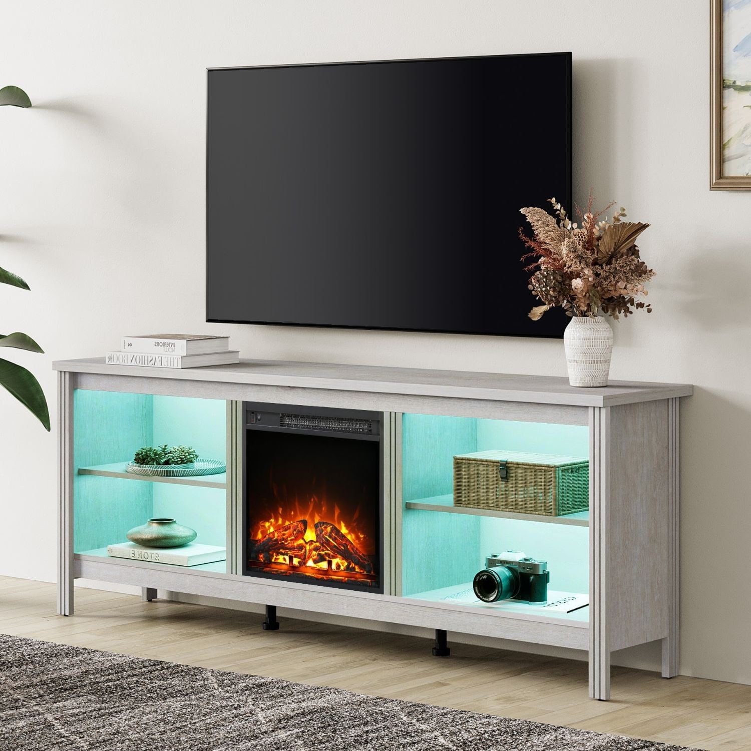 Fitueyes Fireplace TV Stand for 65+ inch TV Entertainment Center, 16 ...