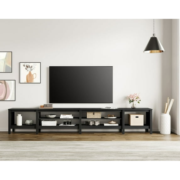 FITUEYES Modern TV Stand for 100 inch TVs, Black Wood Console with 6 ...
