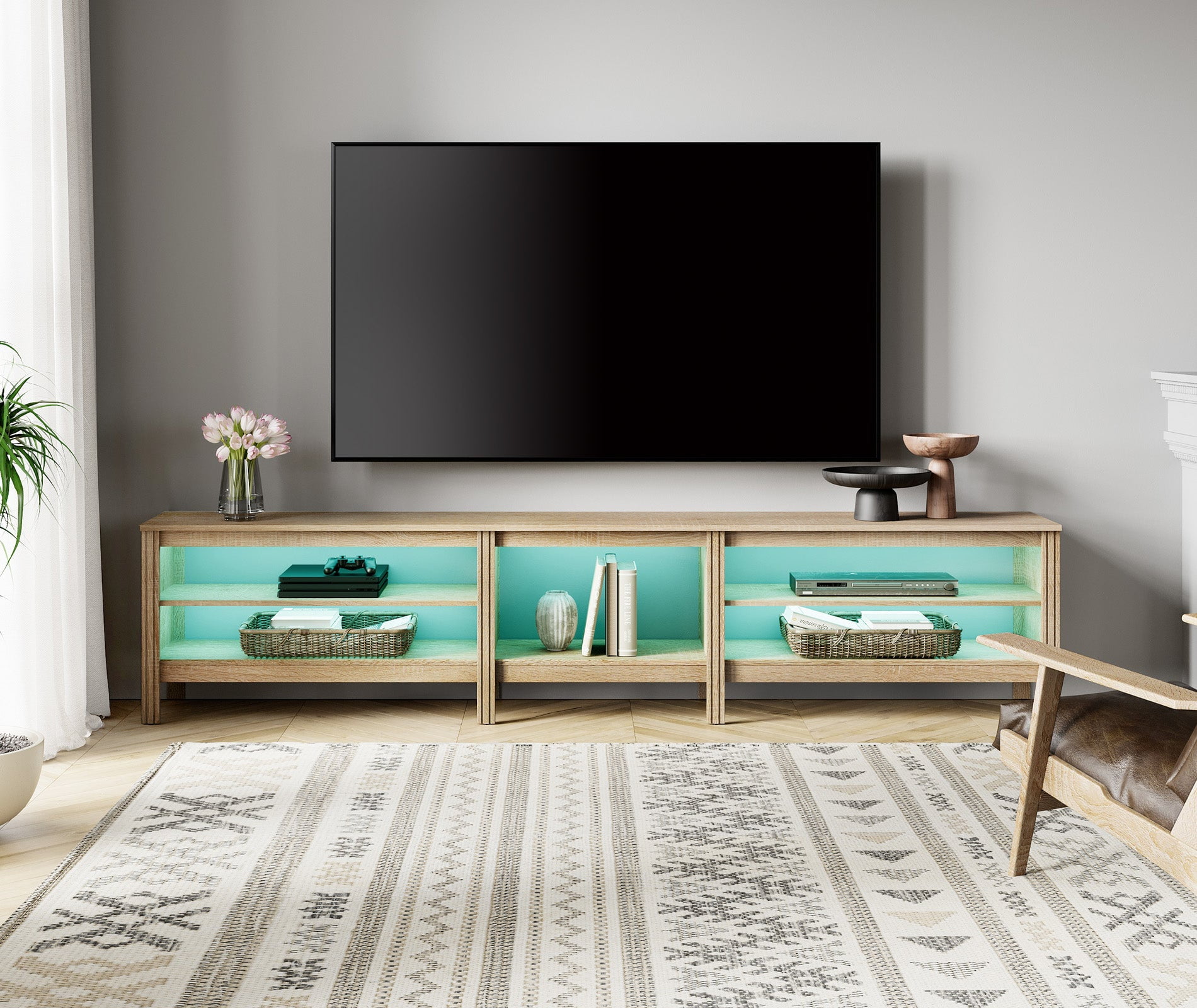 Fitueyes Oak TV Stand for 90 Inch TV - Walmart.com