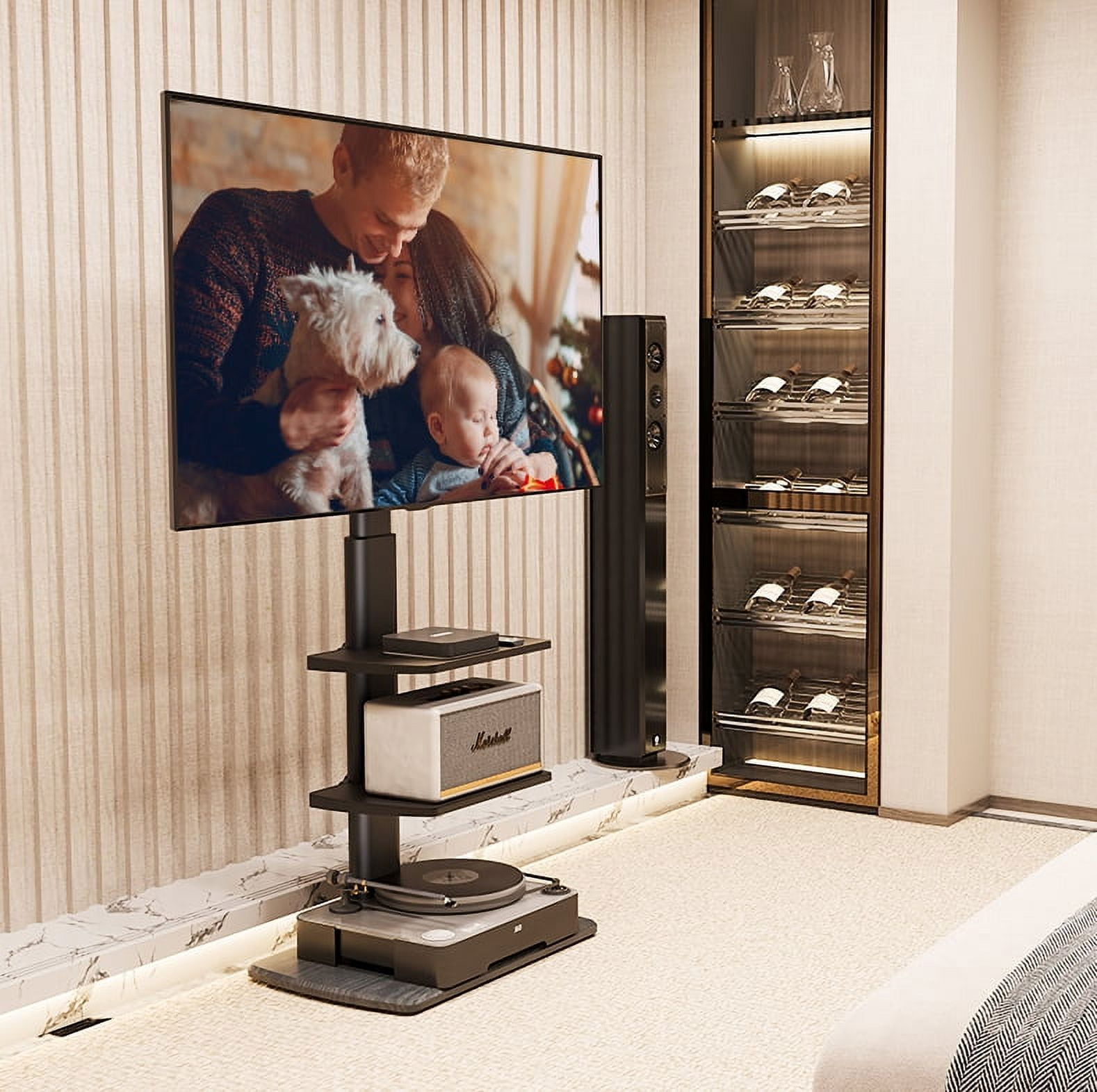 Fitueyes Swivel TV Stand with Adjustable Shelf for TVs up to 70", Black ...