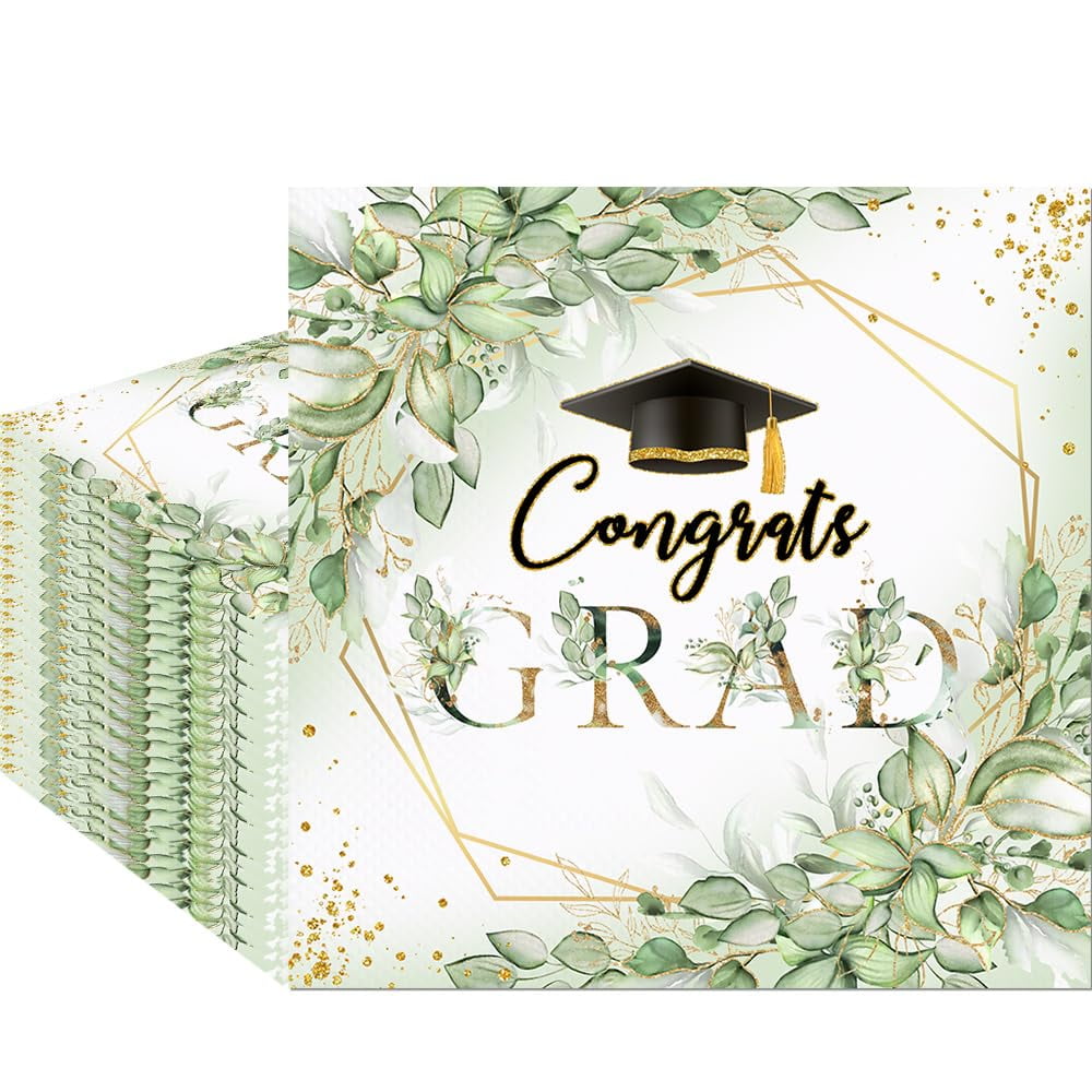 Fitumiw 80Pcs Green Leaves KEF16 Graduation Paper Napkins Congrats Grad ...