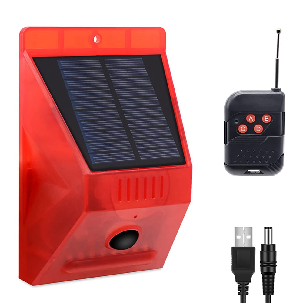 Fitup Solar Strobe Light with Remote Controller Motion Detector Outdoor Alarm Light 129db Sound ...