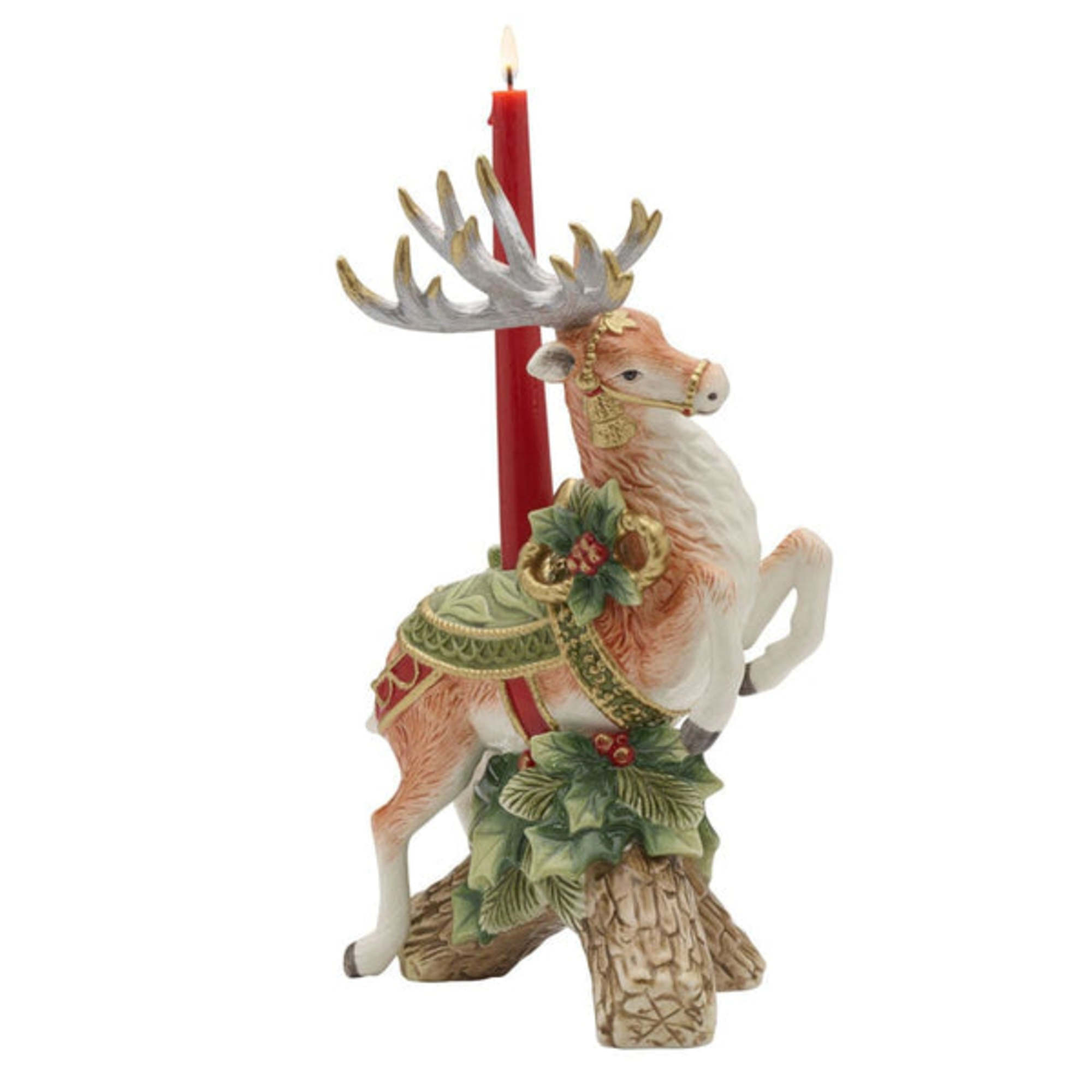 Fitz and Floyd Holiday Home Leaping Deer Candleholder - Green & Gold ...