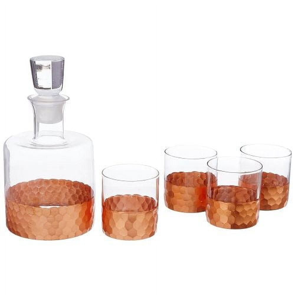 Fitz and Floyd, Round, Copper Gold, Clear Glass Whiskey Decanter Set ...