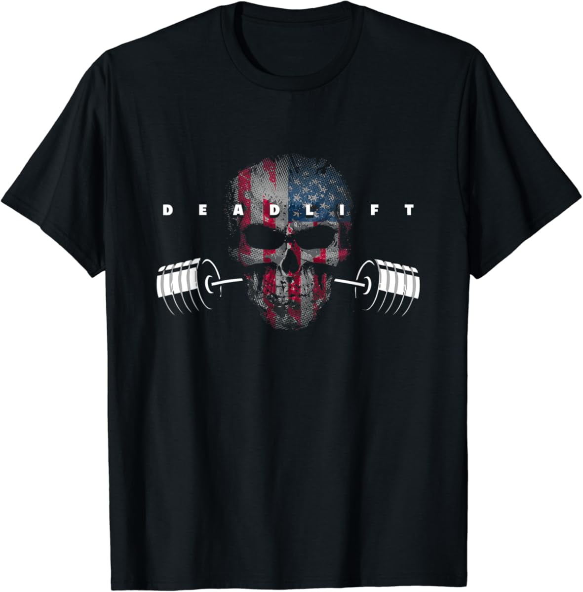 Fitzy American Flag Skull Deadlift Powerlifting Weightlifting T-Shirt ...
