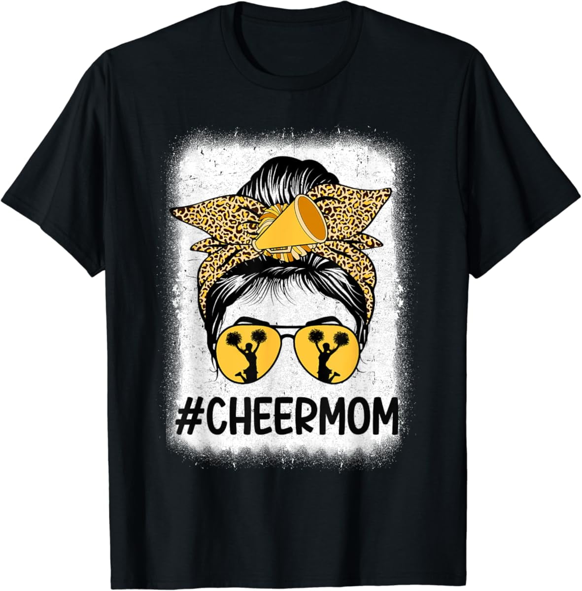 Fitzy Bleached Cheer Mom Mama Cheerleading Mom Messy Bun T-Shirt Full ...