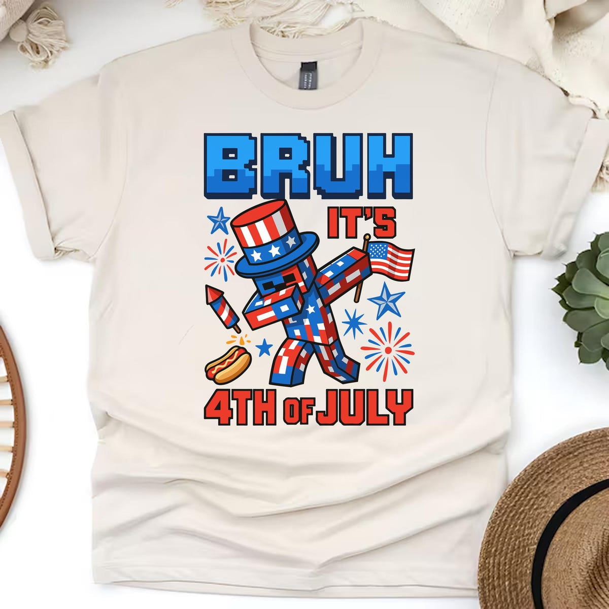 Fitzy Bruh It's 4th of July Shirt, Gamer Pixel Dabbing Patriotic Tee, Red White Blue Shirt ...