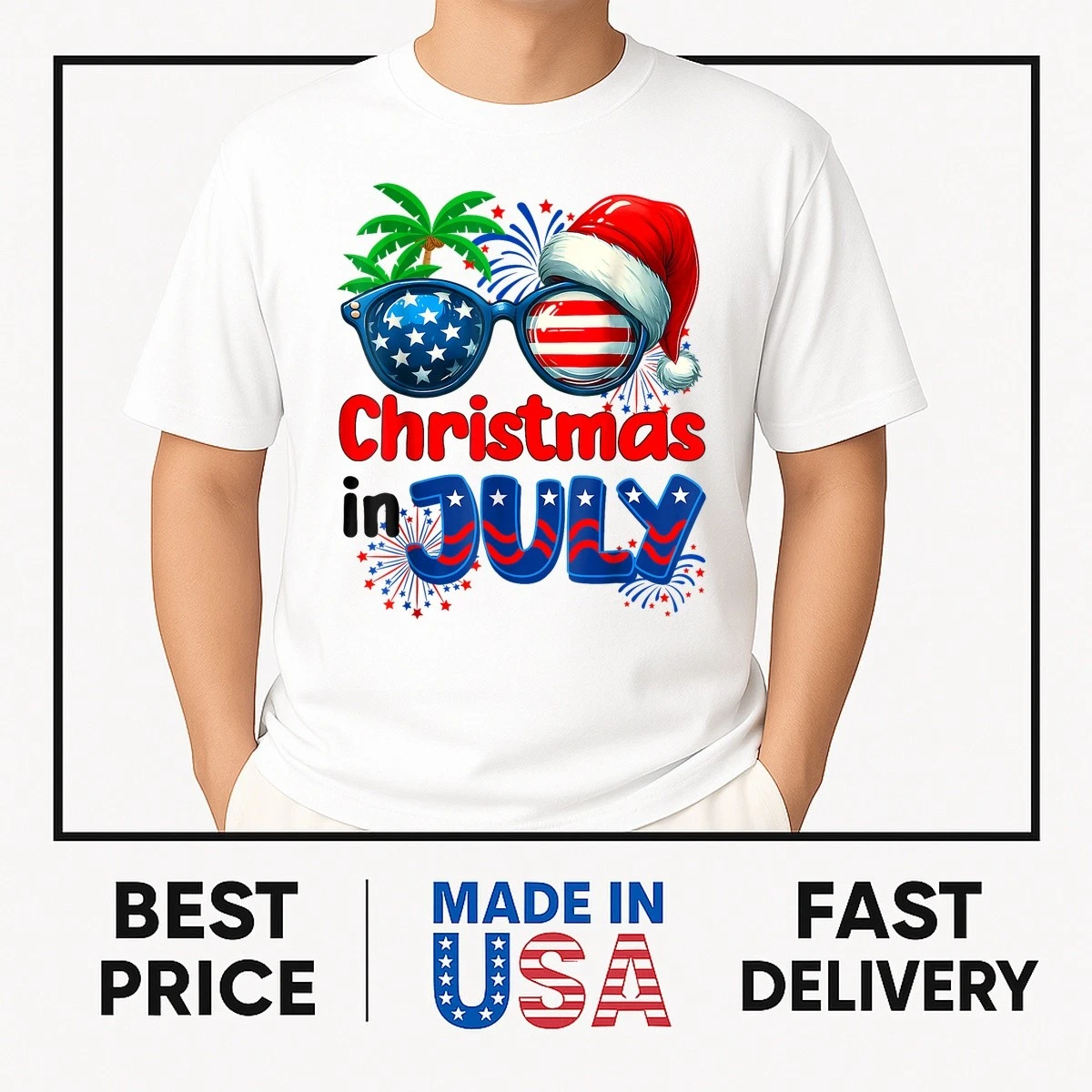 Fitzy Christmas In July Summer Beach Hawaii USA Flag Mens T-Shirt ...