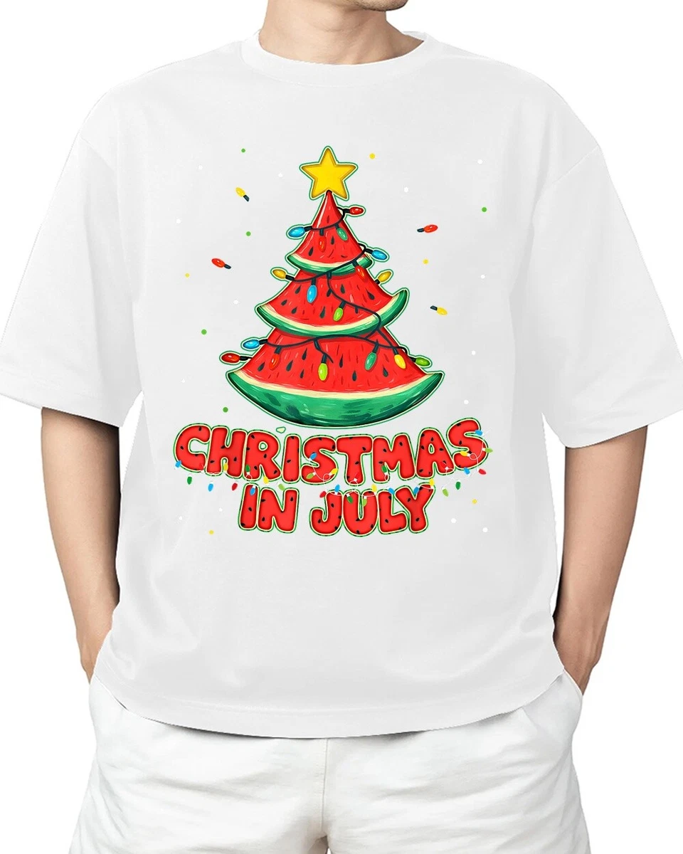 Fitzy Christmas In July Watermelon Tree Beach Summer Hawaii Tees S-4XL T-Shirt Full Size S-5XL ...
