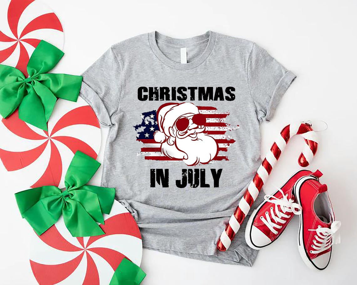 Fitzy Christmas in July Shirt, US Flag Christmas in July Tshirts ...