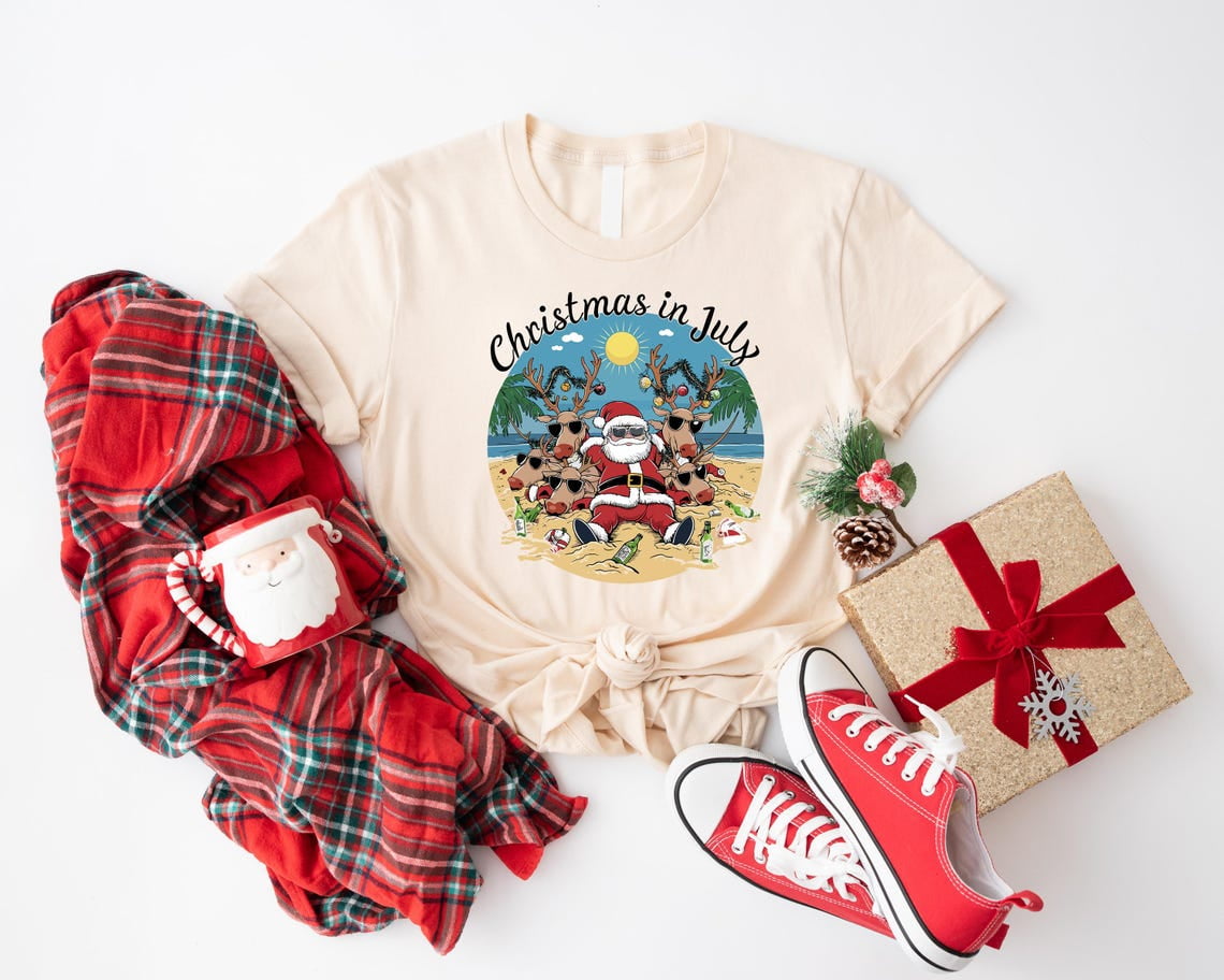 Fitzy Christmas in July Shirt, Aloha Christmas Shirt,Reindeer At The ...
