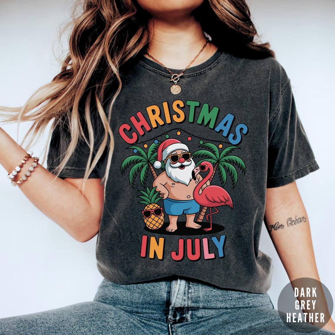Fitzy Christmas in July Shirt Beach Flamingo Tee, Summer Holiday ...