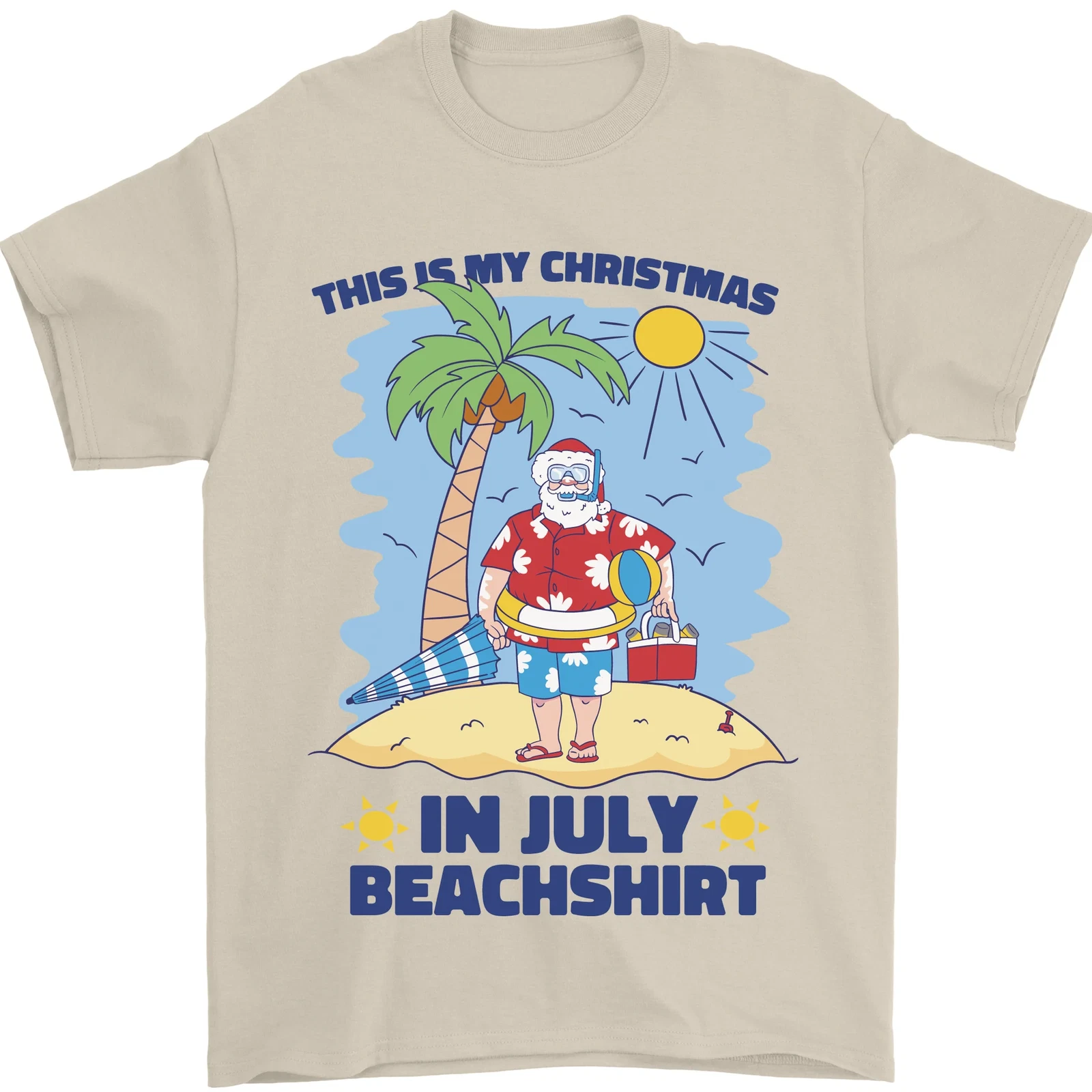 Fitzy Christmas in July Summer Clause Beach Mens T-Shirt 100% Cotton ...