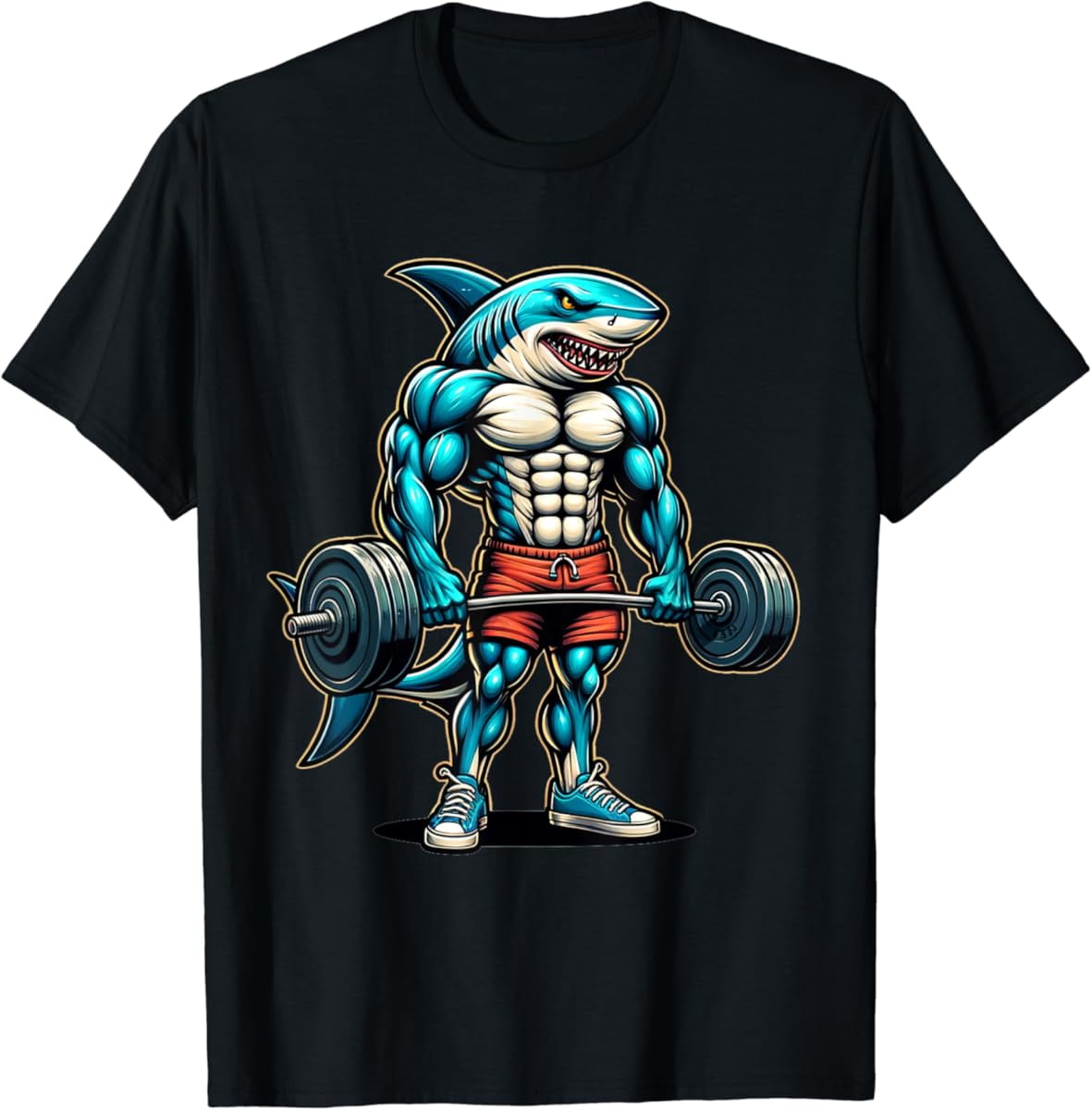 Fitzy Cool Shark Weightlifting Bodybuilder Muscle Fitness T-Shirt Full ...