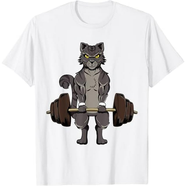 Fitzy Deadlifting Cat Gym Workout Kitten Deadlifting Weightlifting T-Shirt Full Size S-5XL ...