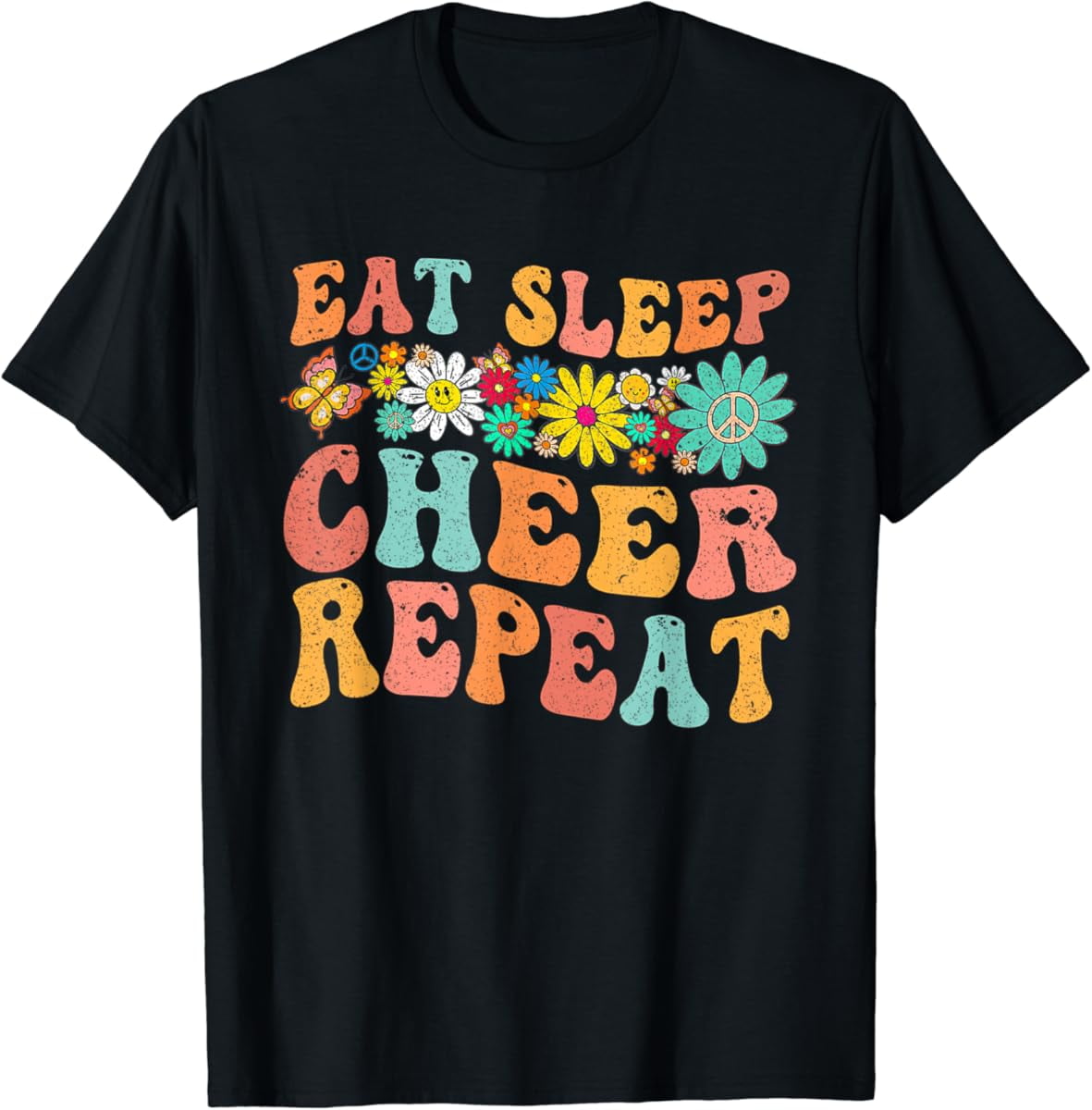 Fitzy Eat Sleep Cheer Repeat Cheerleading Retro Groovy Cheerleader T ...