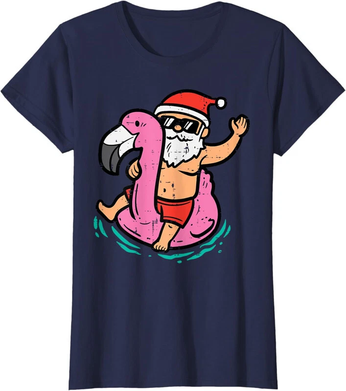 Fitzy Flamingo Floatie Fun Christmas In July Summer Ladies' Crewneck T ...