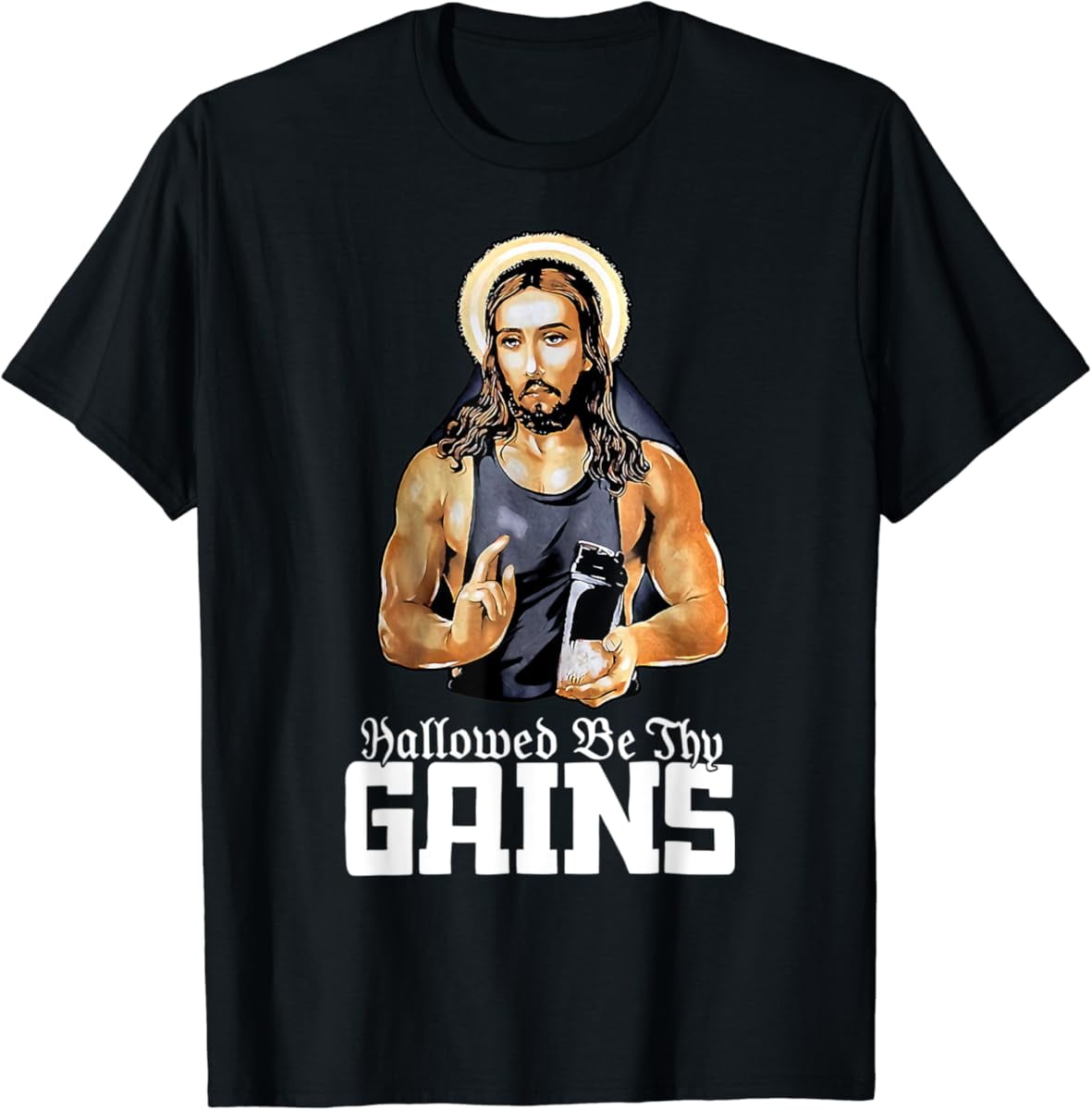 Fitzy Hallowed Be Thy Gains Jesus Weight Lifting Workout T-Shirt Full Size S-5XL - Walmart.com