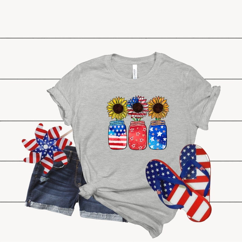 Fitzy Patriotic Sunflowers ,Stars and Stripes Shirt, Retro American ...