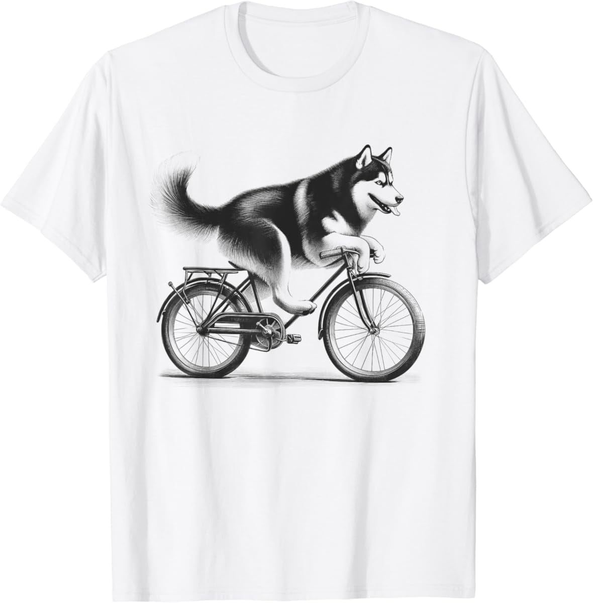 Fitzy Siberian Husky Dog Riding a Bike Bicycle Biker Cycling T-Shirt ...