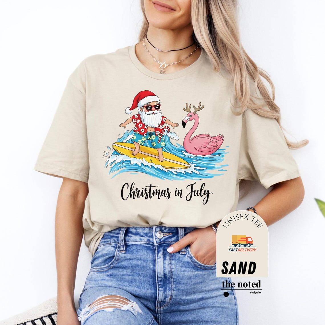 Fitzy Surfing Christmas In July Shirt | Tropical Holiday Beach Tee ...