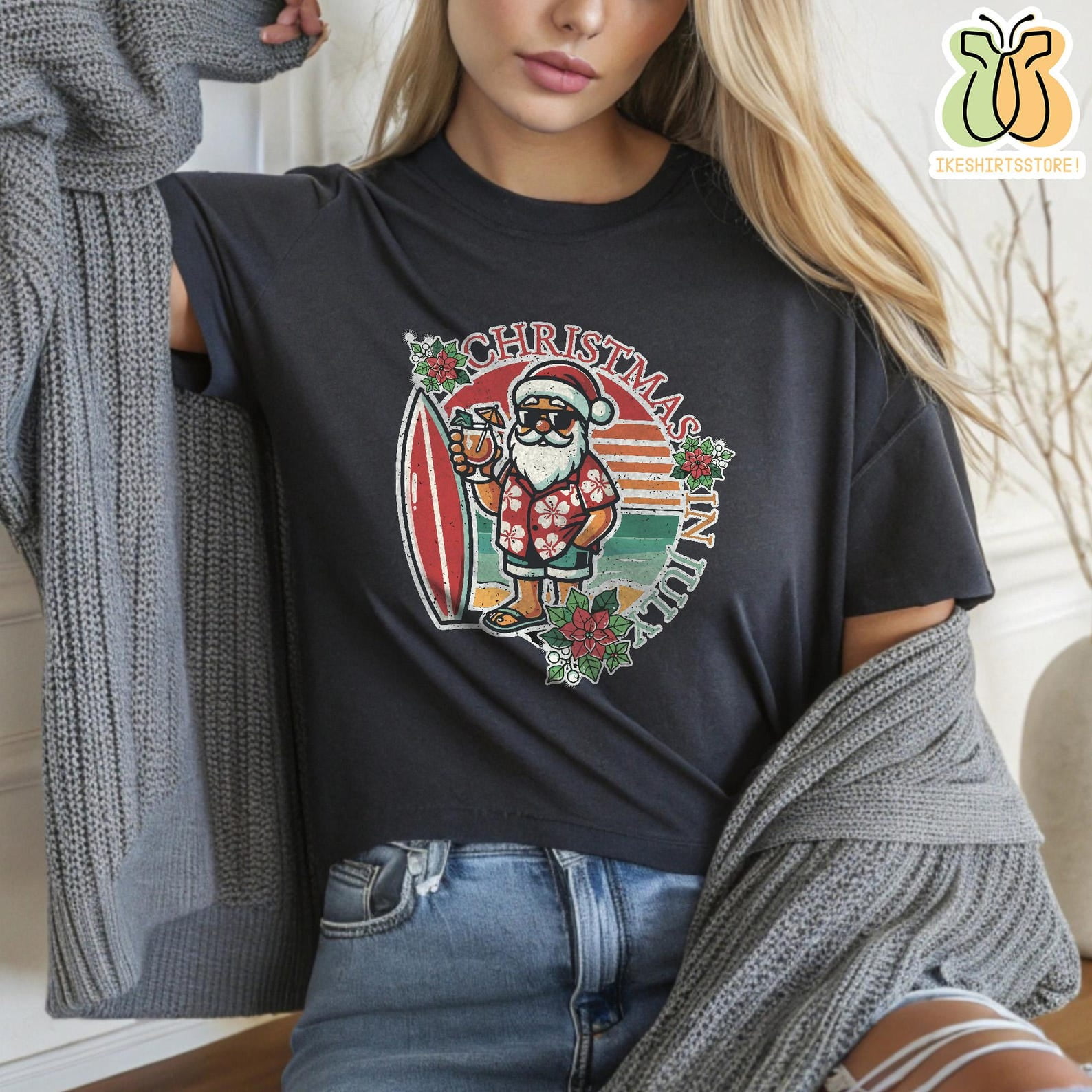 Fitzy Surfing Christmas in July Shirt ,Tropical Holiday T-Shirt Retro ...