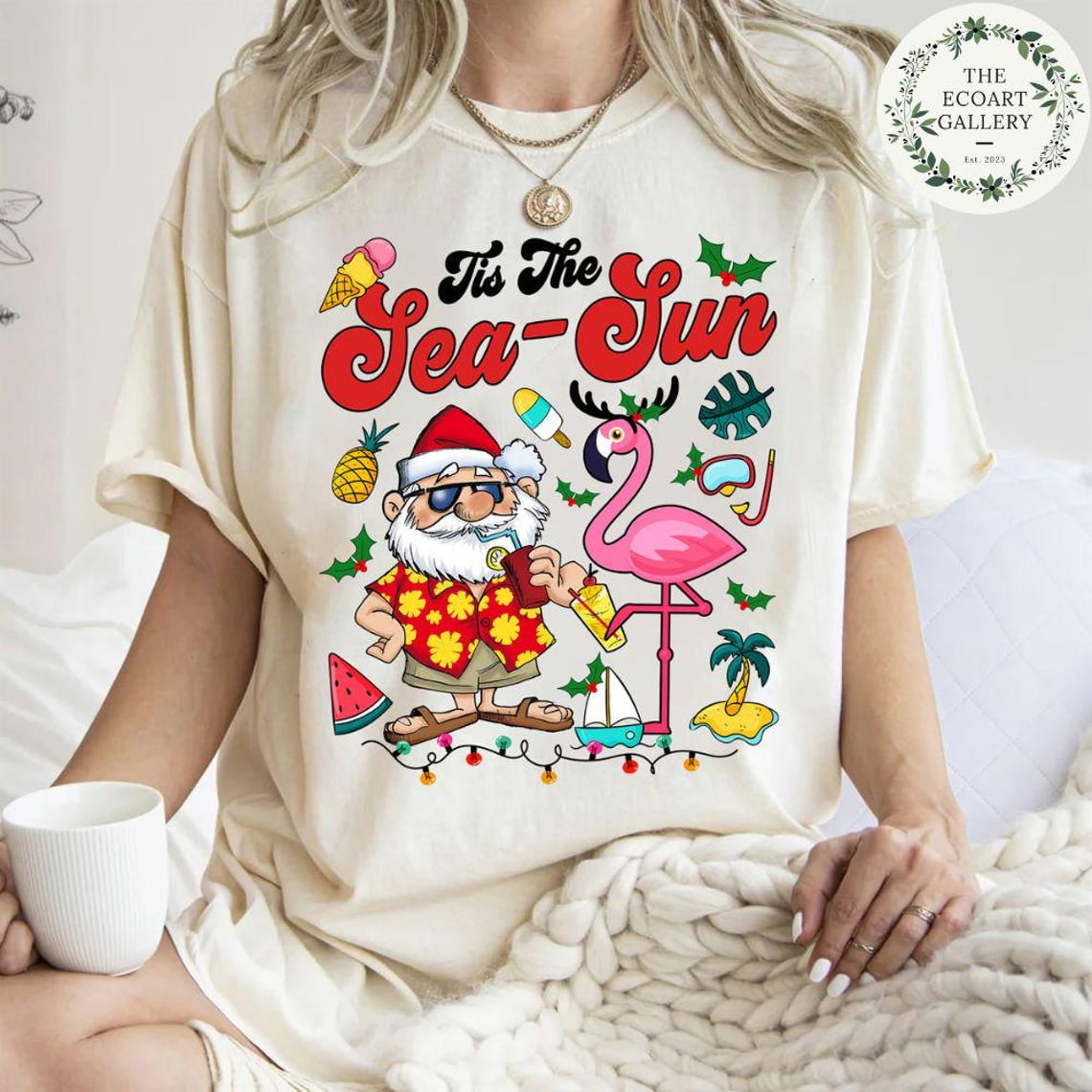 Fitzy Tis The Sea Sun Claus Beach Summer Christmas In July Shirt ...