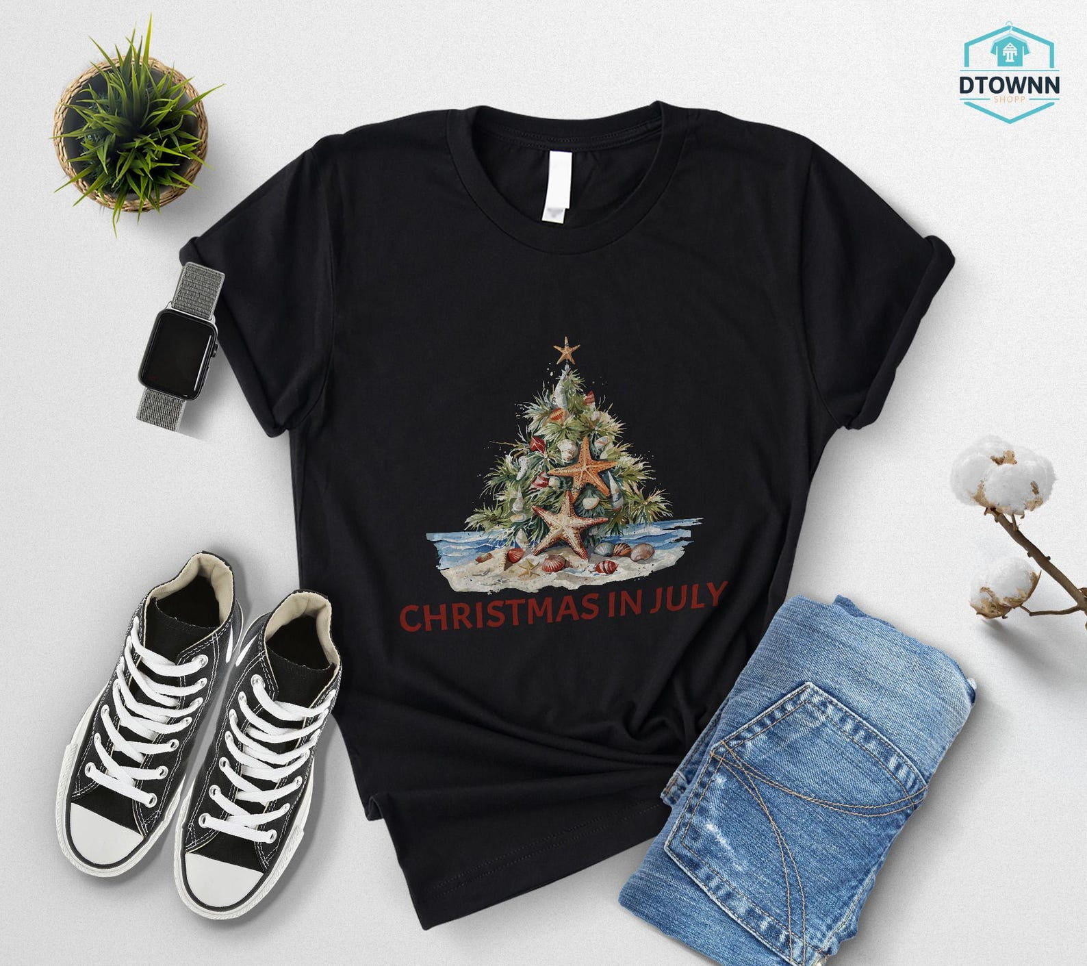 Fitzy Tropical Christmas Tree Tshirt, Christmas In July Shirt, Summer ...
