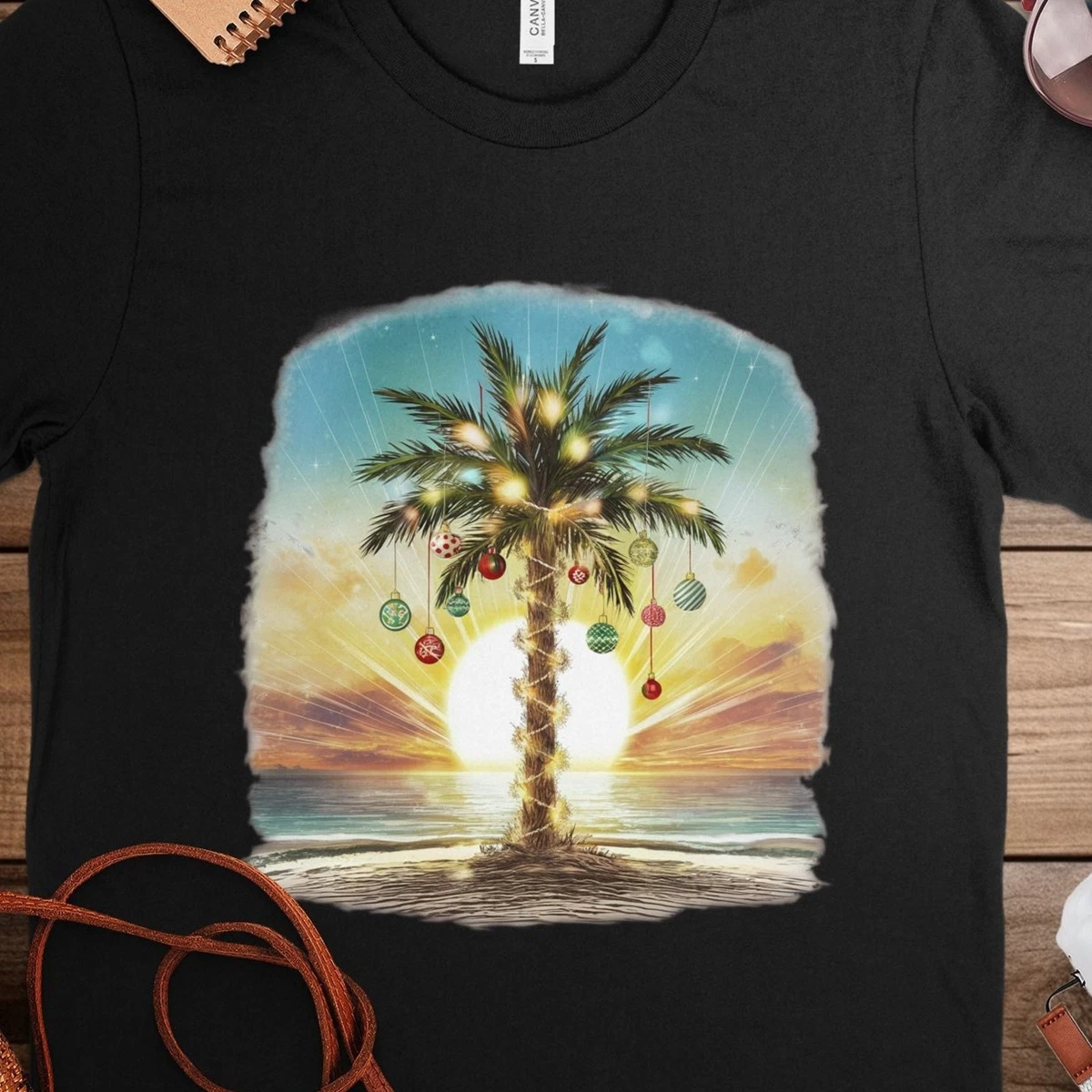 Fitzy Tropical Christmas in July Palm Tree Sunset Holiday T-Shirt ...