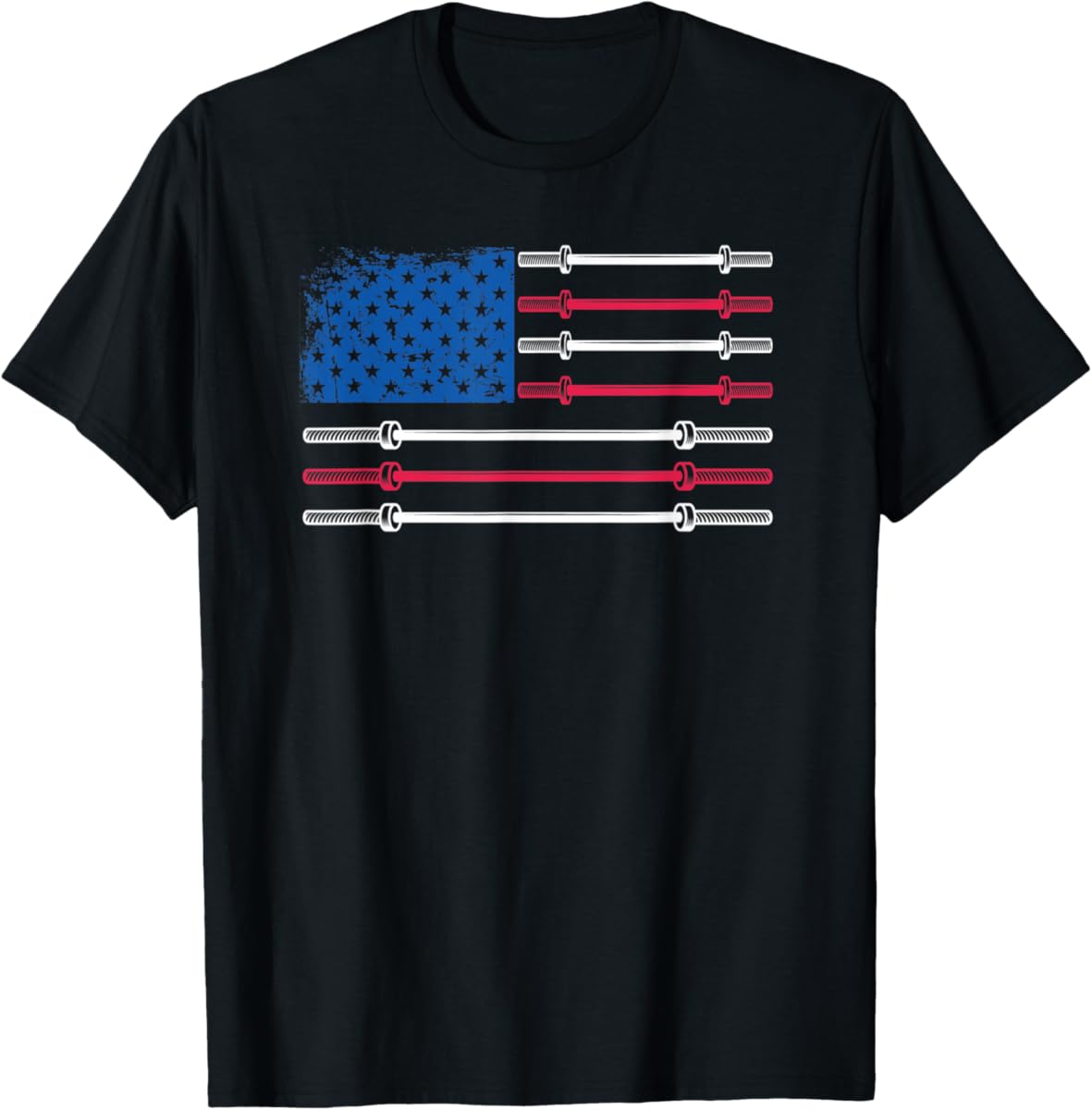 Fitzy US Flag Weightlifting Barbell Patriotic Love Fitness Gym T-Shirt ...