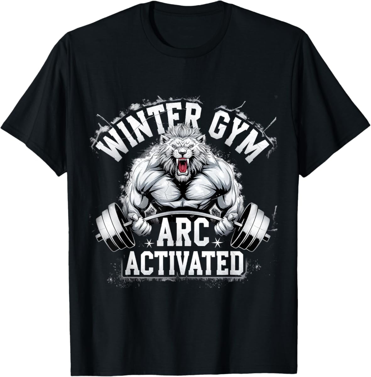 Fitzy Winter Gym Arc Activated Lion Weightlifting Gym Fitness T-Shirt ...