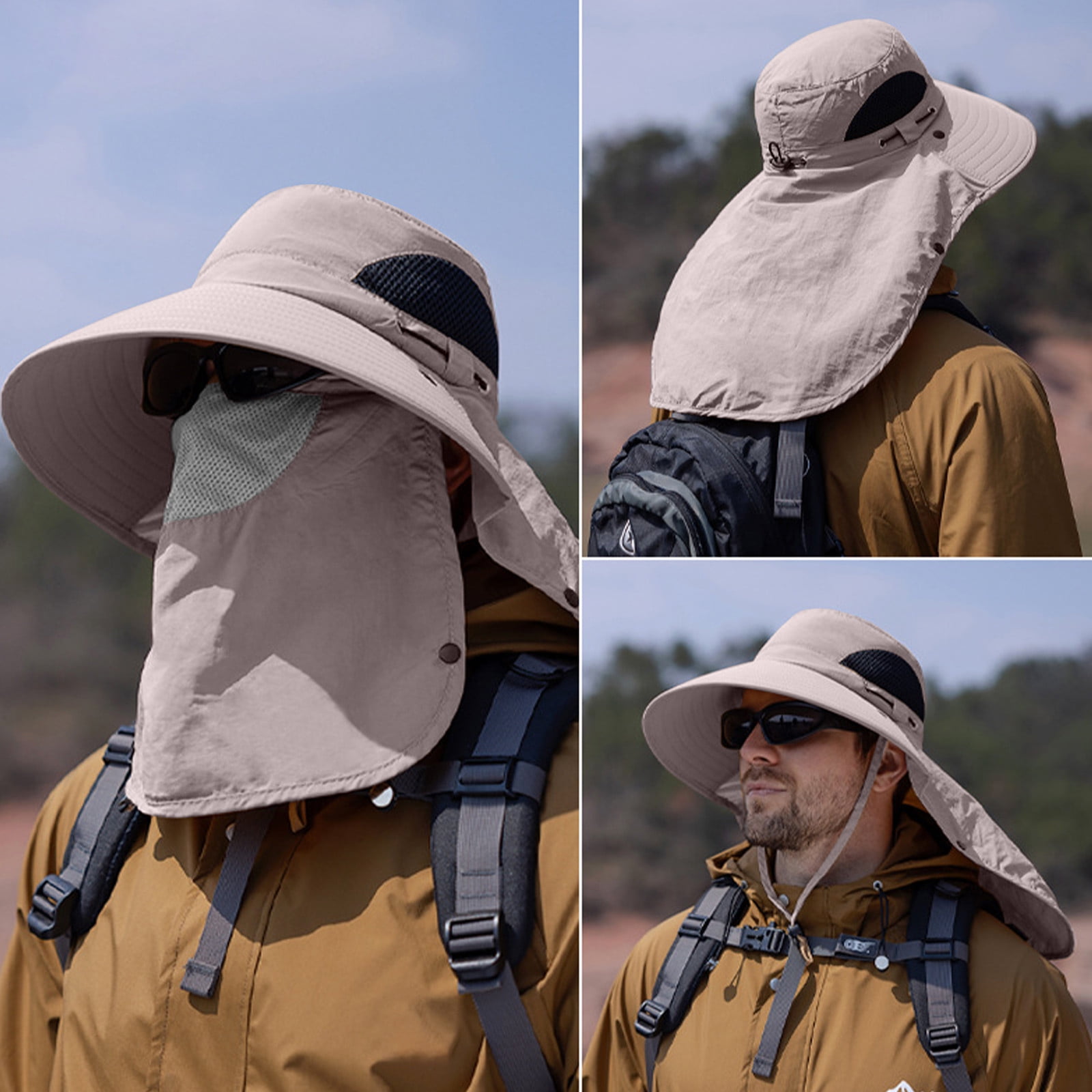 Fiudx Men'S Outdoor Face Hat Mountaineering Fishing Sun Shade Sunscreen ...