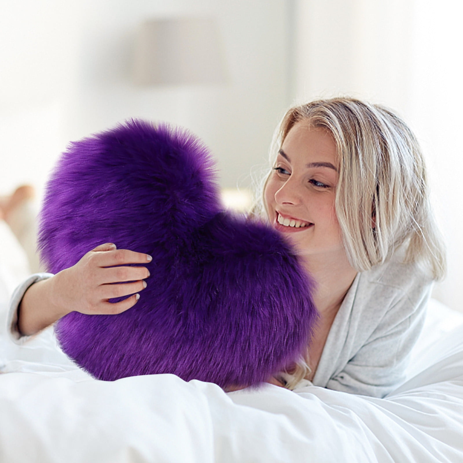 Fiudx Throw Pillows for Bed, Cute Soft Heart Shaped Plush Cushion Cover(without Pillow Core ...