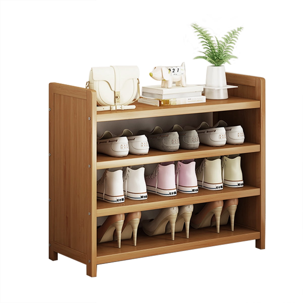Fiuion Shoe Rack 4 Tier Shoe Organizer Storage Foldable Bamboo Shoes ...