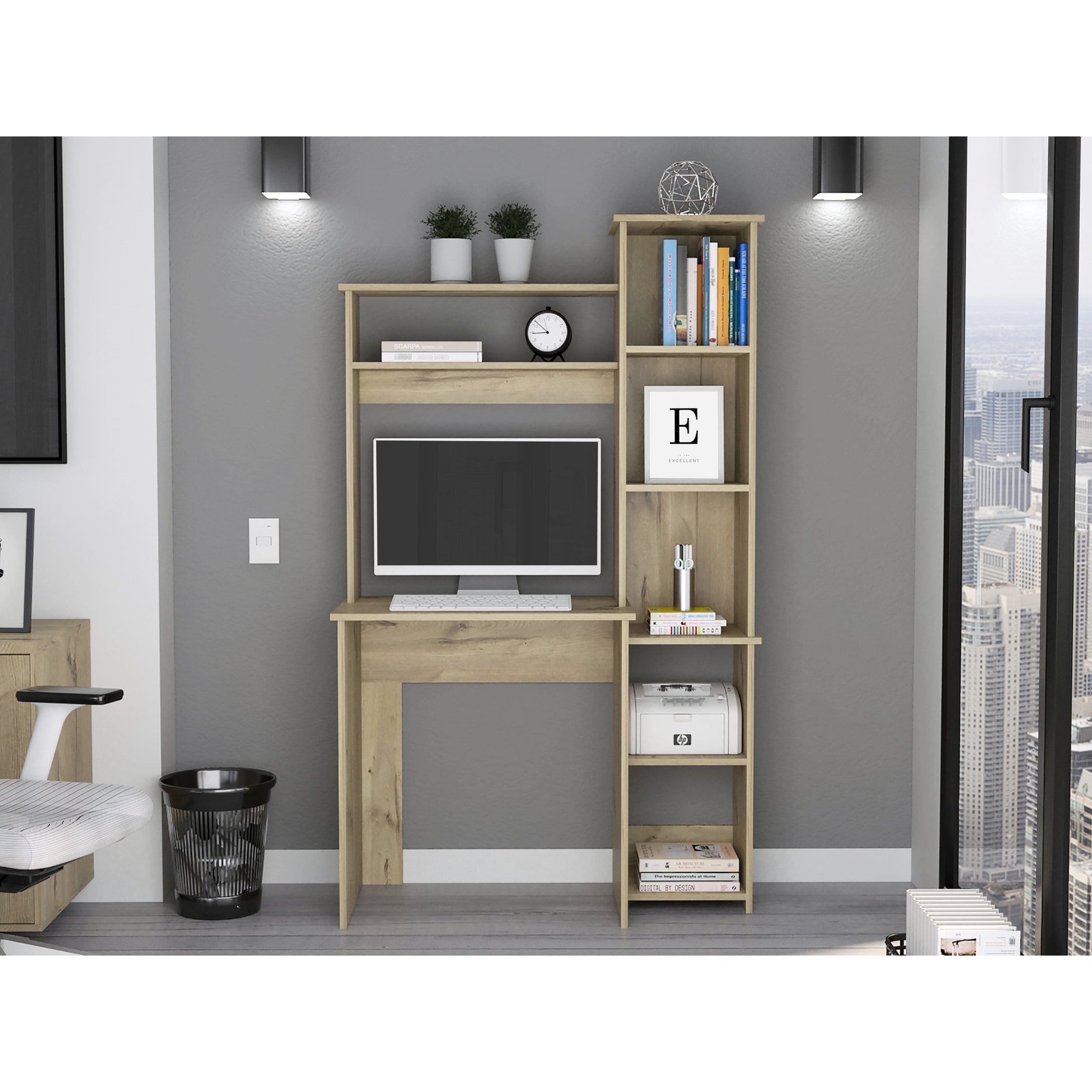 Five-Cubbies Light Oak Desk+High-Grade Particle Board"-"Home Office Use ...