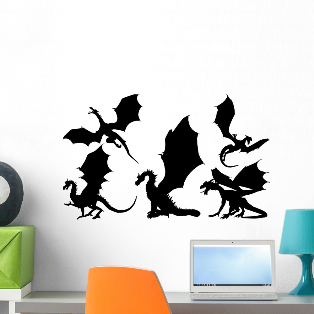 Five Dragon Silhouettes Wall Decal Sticker Set Wallmonkeys Individual ...