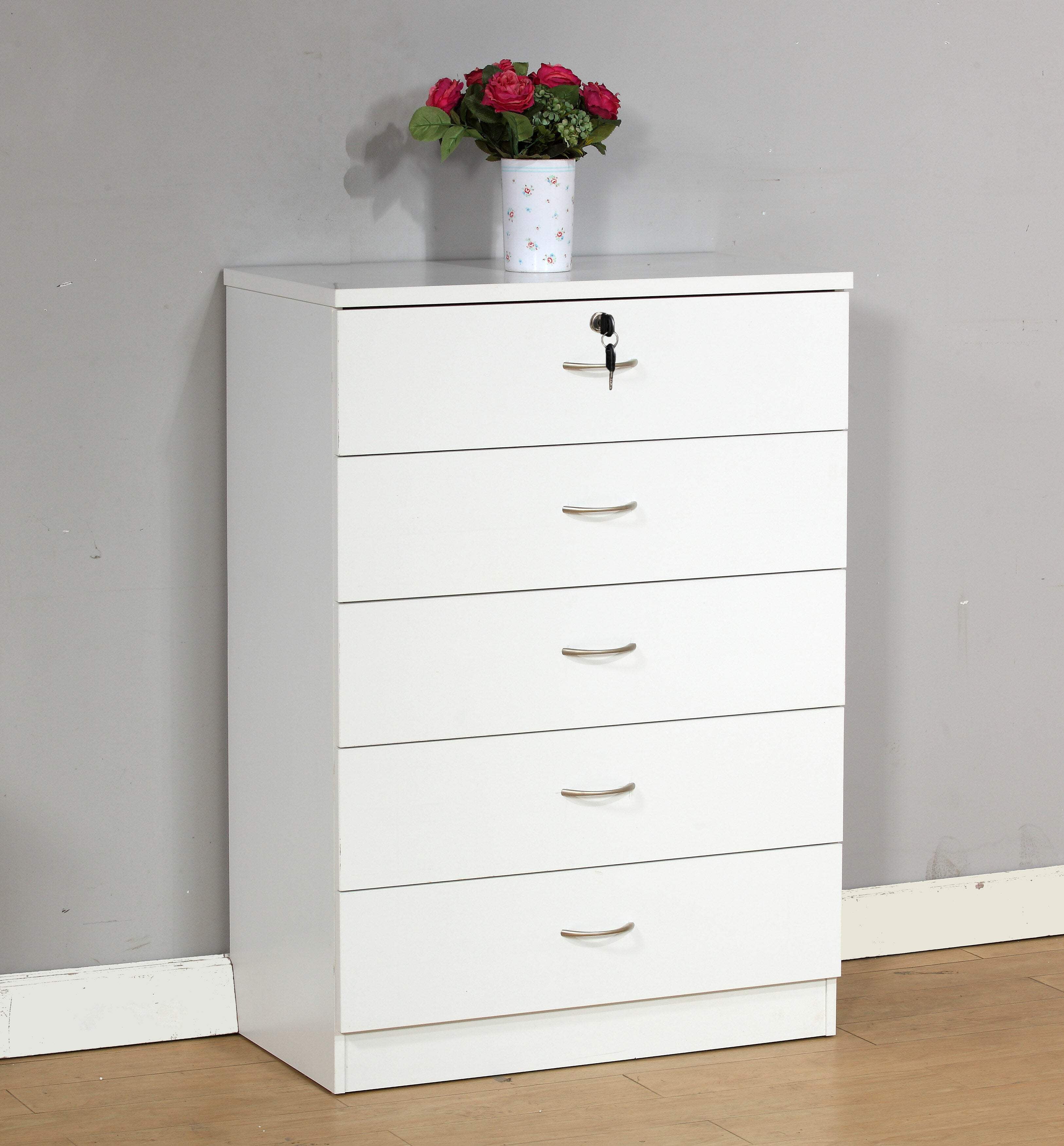 Five Drawer Chest Metal Handles Locking Top Drawer Metal Glide Rails ...