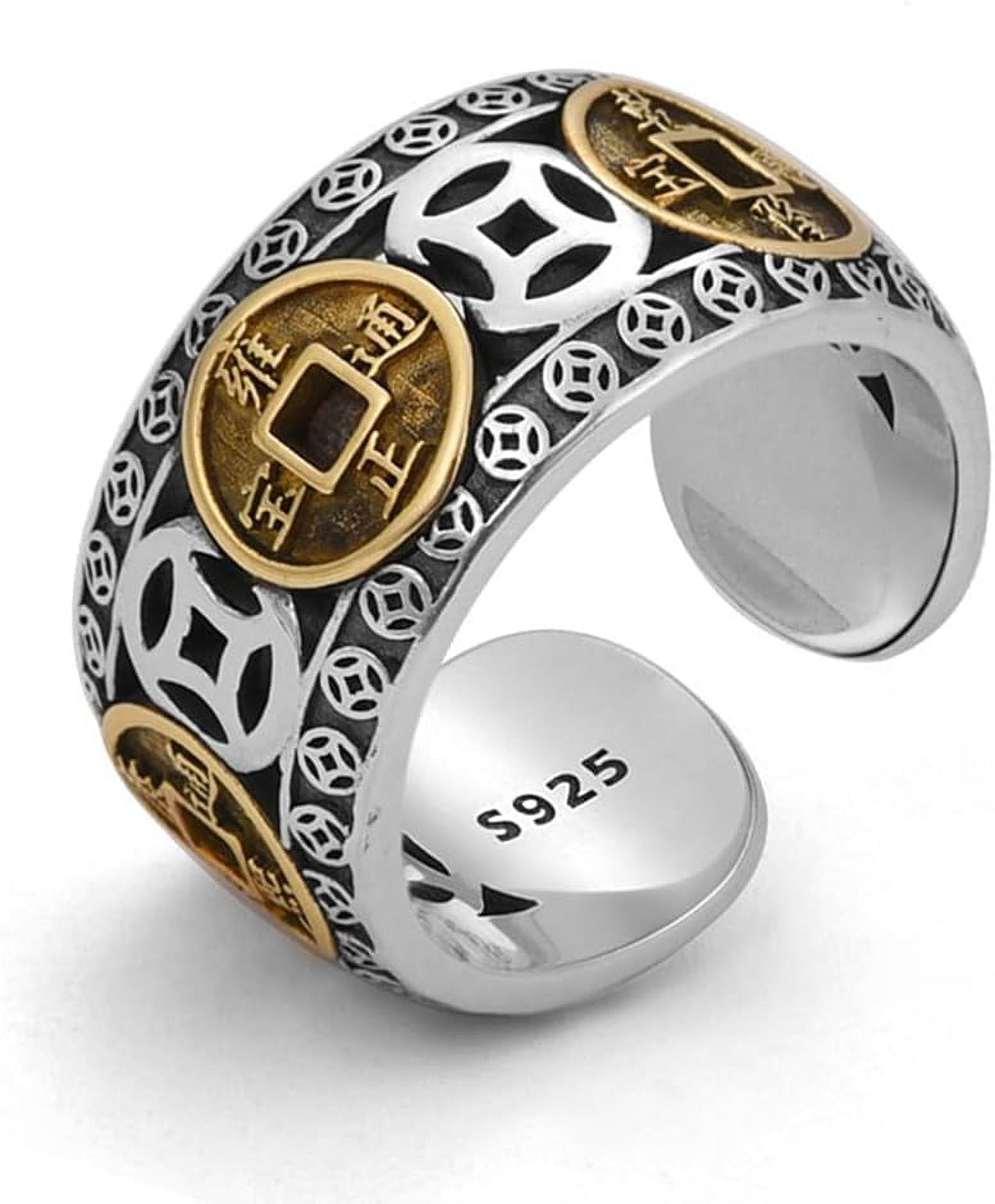 Five Emperors Coin Feng Shui Ring, 925 Sterling Silver Adjustable Rings, Lucky Wealth Money Ring ...